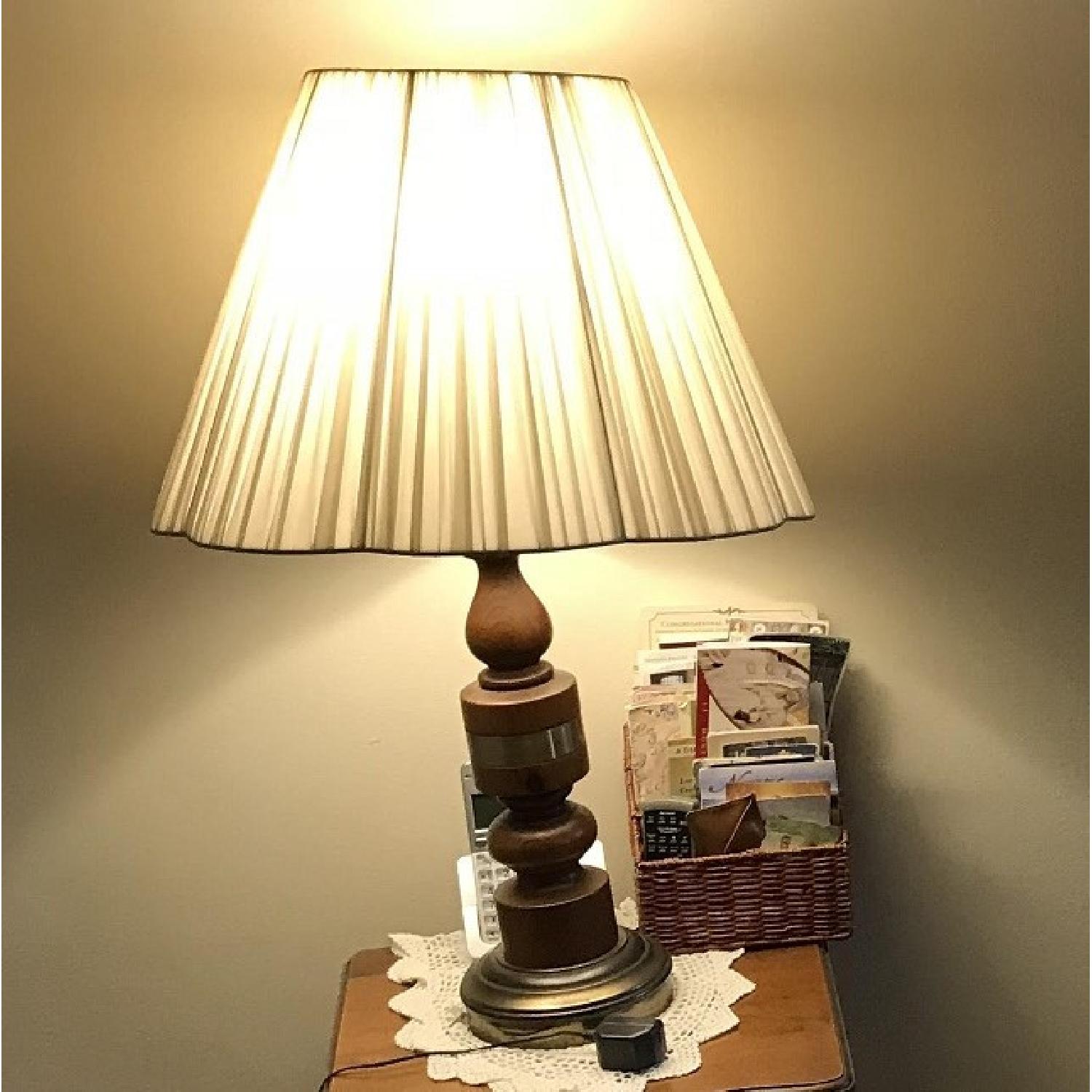 Wood & Brass Trim Table Lamps - AptDeco