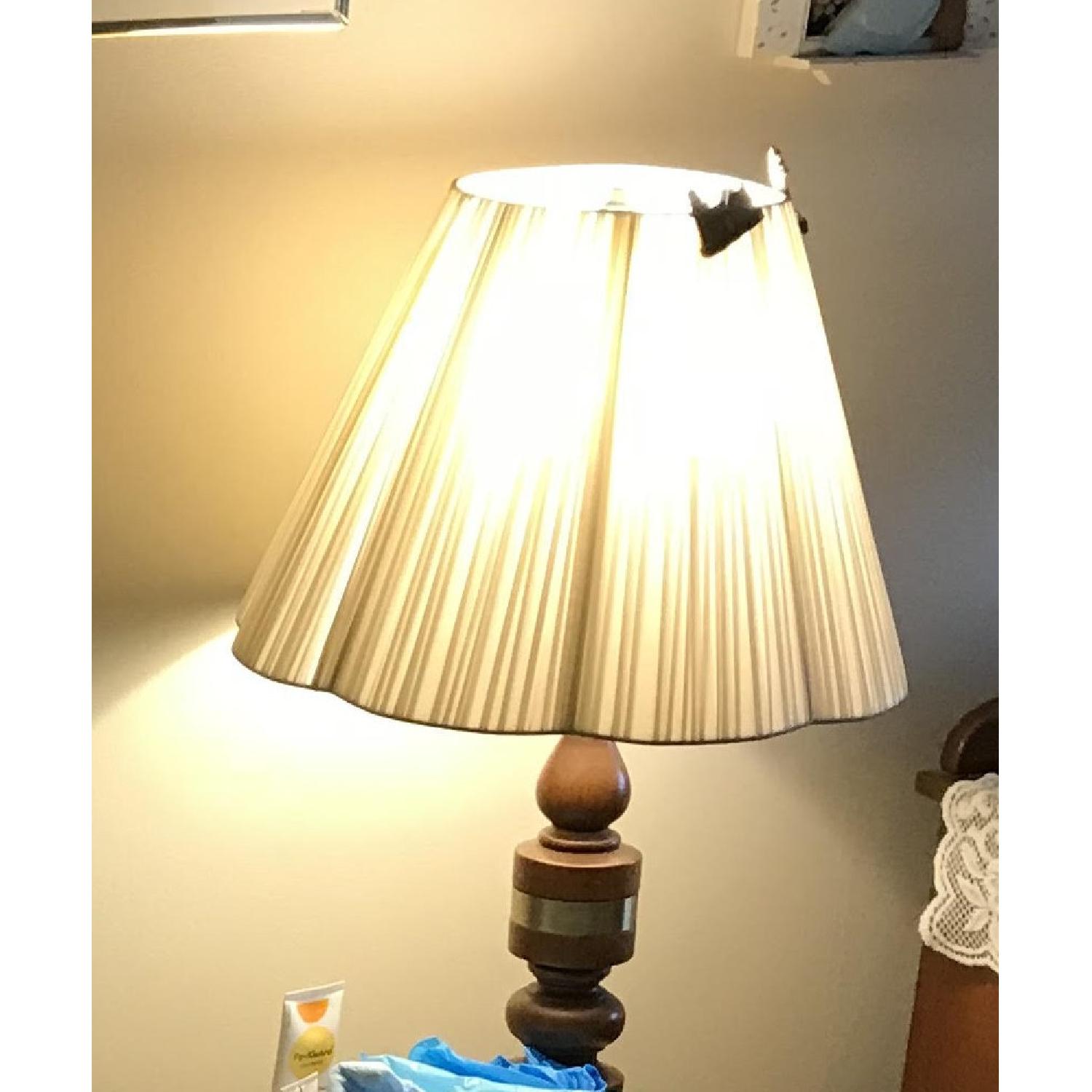 Wood & Brass Trim Table Lamps - AptDeco