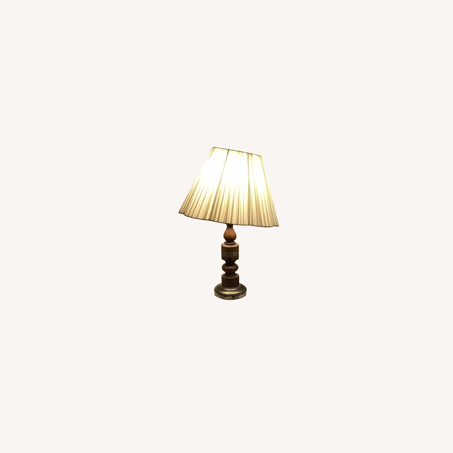 Wood & Brass Trim Table Lamps - AptDeco