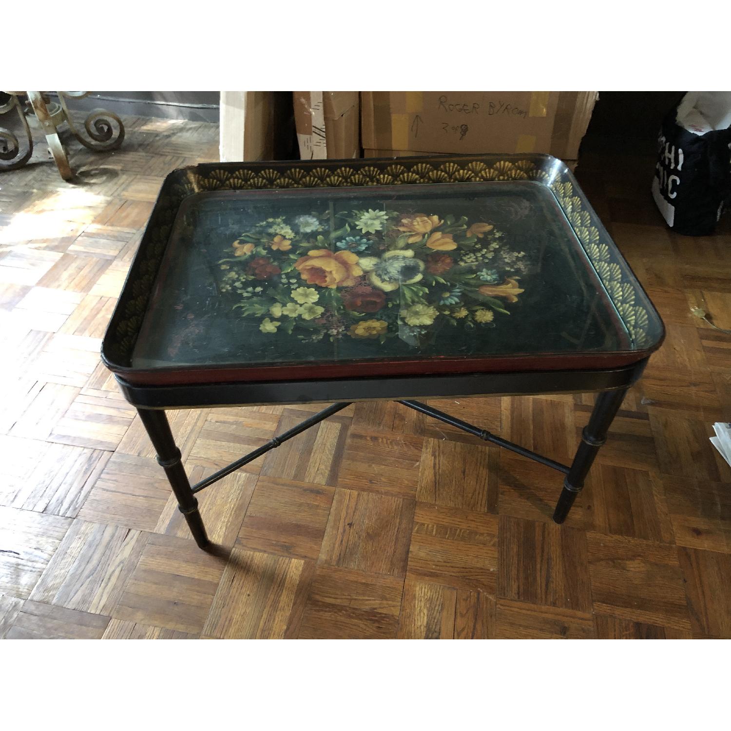ANTIQUE HAND PAINTED TRAY TABLE- Victorian - AptDeco
