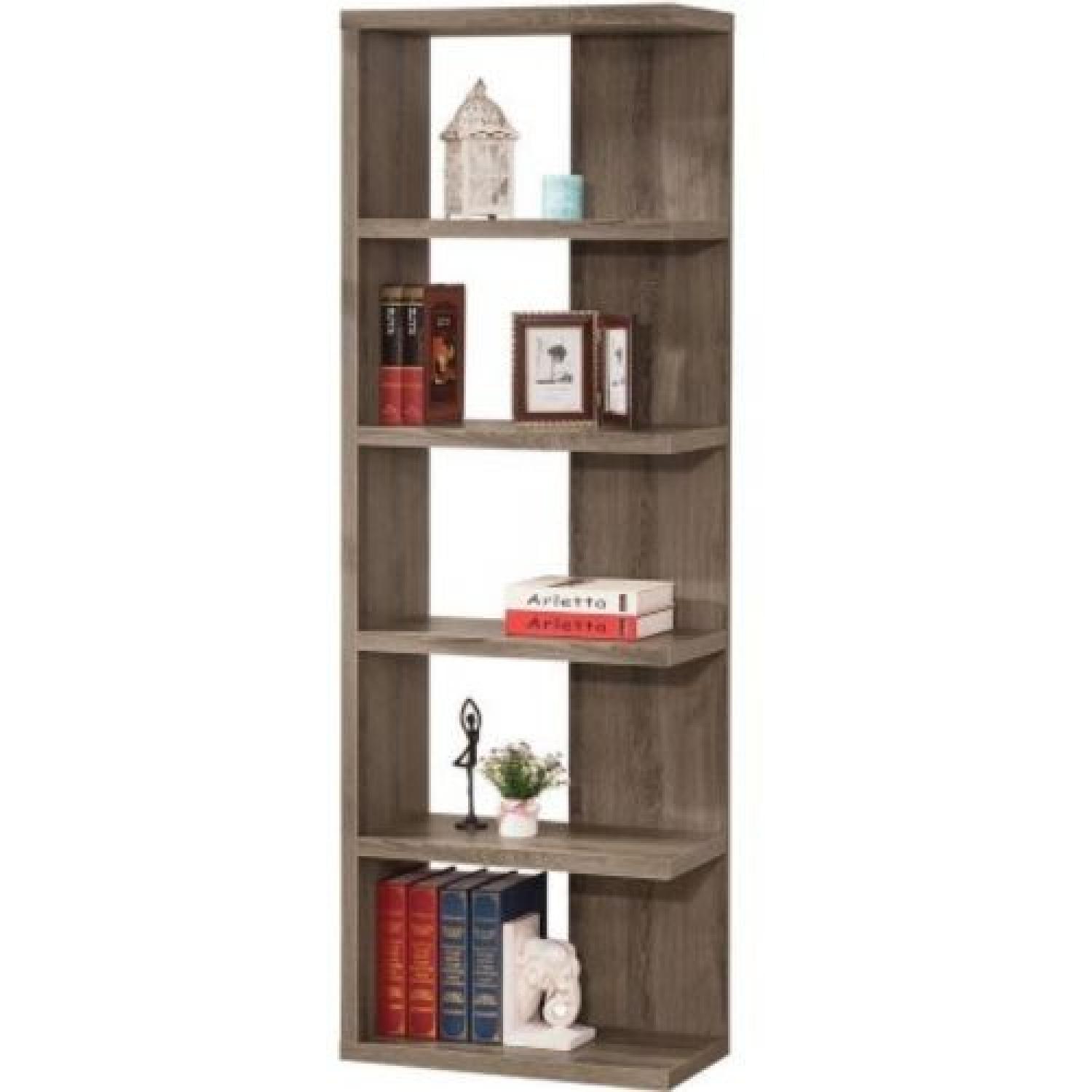 Contemporary Style Weathered Grey Semi-Backless Bookcase - AptDeco