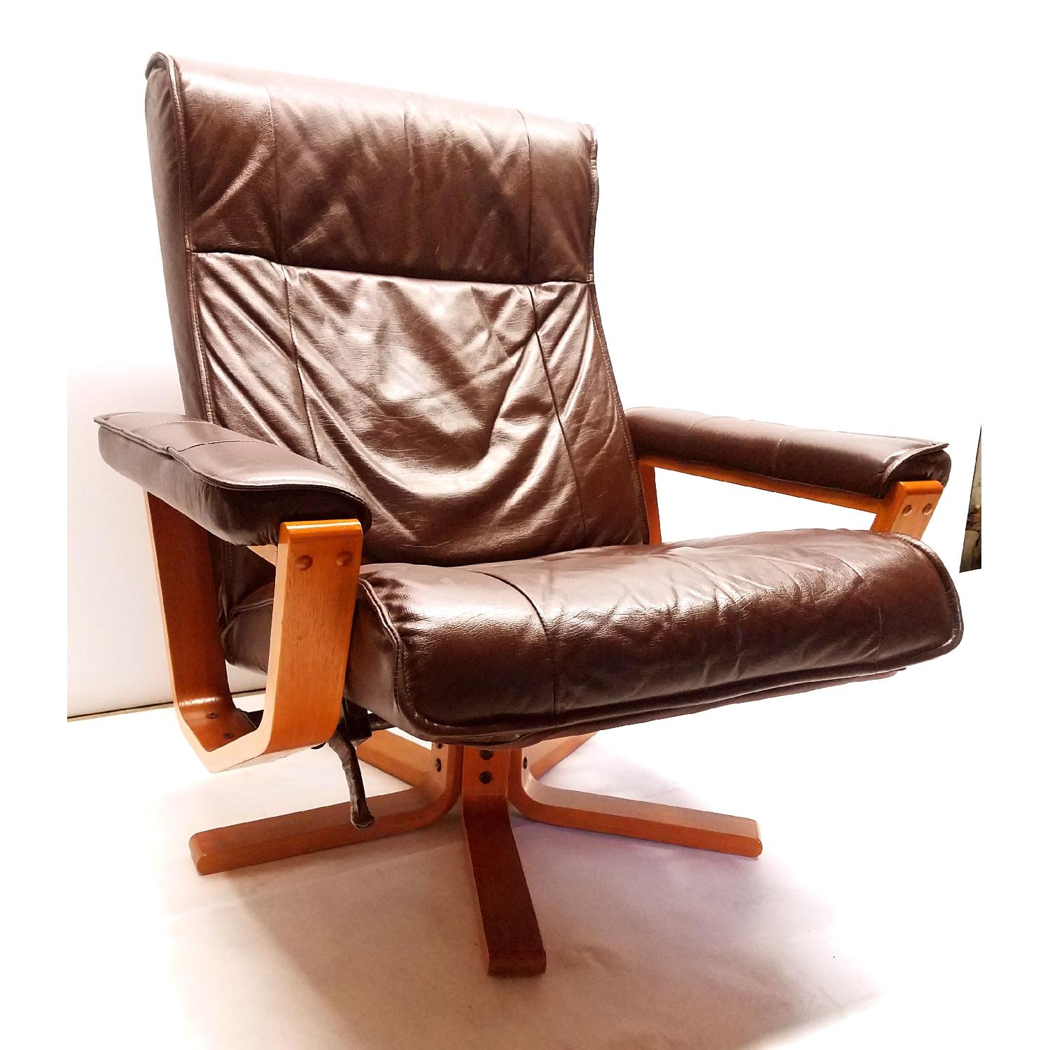 Kebe Danish Leather Recliner Lounge Chair & Ottoman - AptDeco