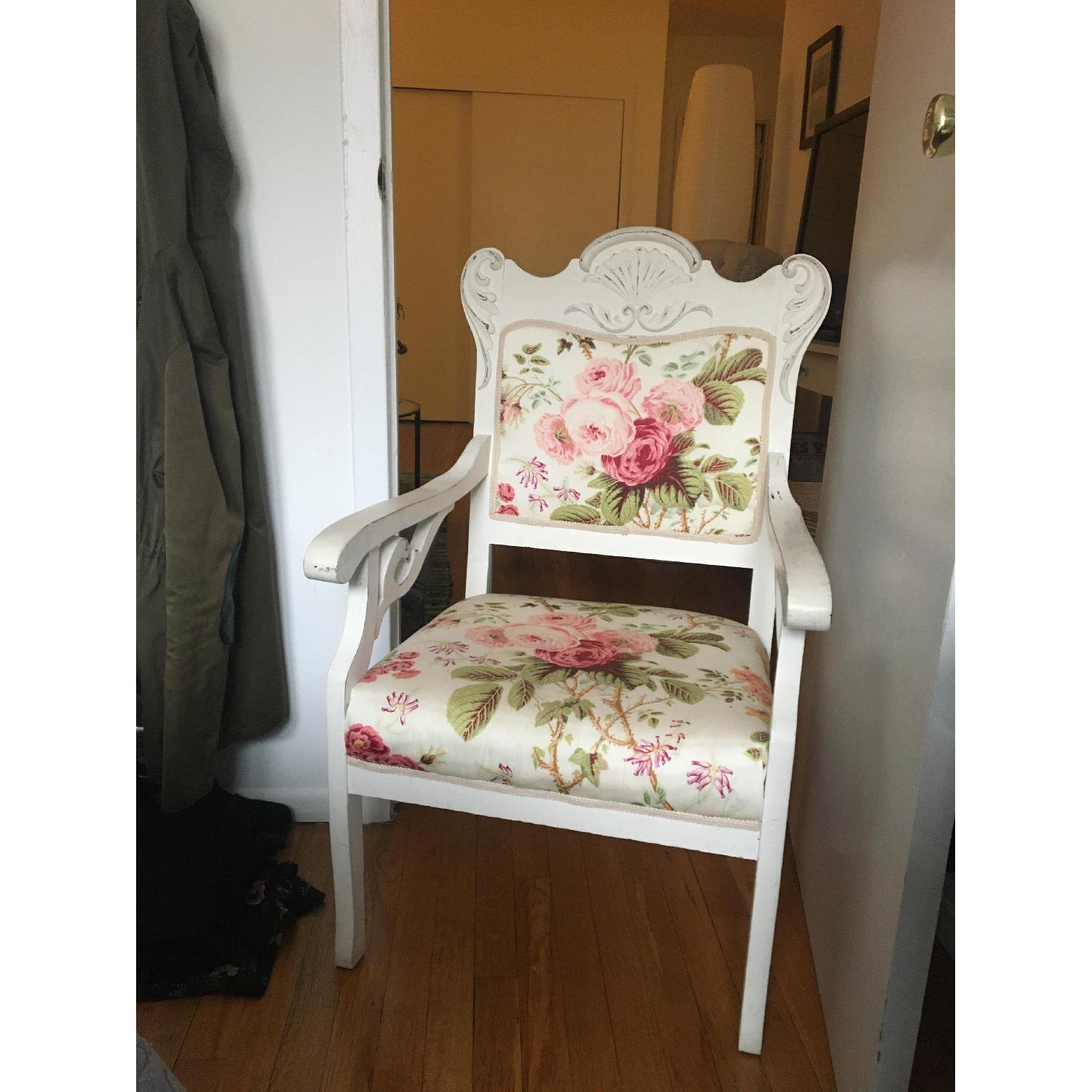 Anthropologie White Wood Floral Chair - AptDeco