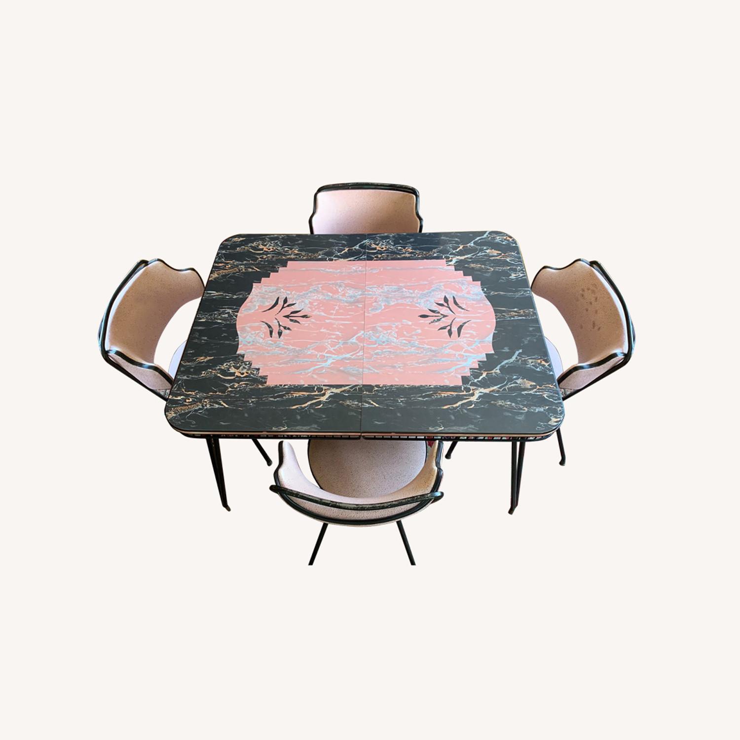 1950s Mid-Century 5-Piece Pink/Black Formica Dinette Set - AptDeco
