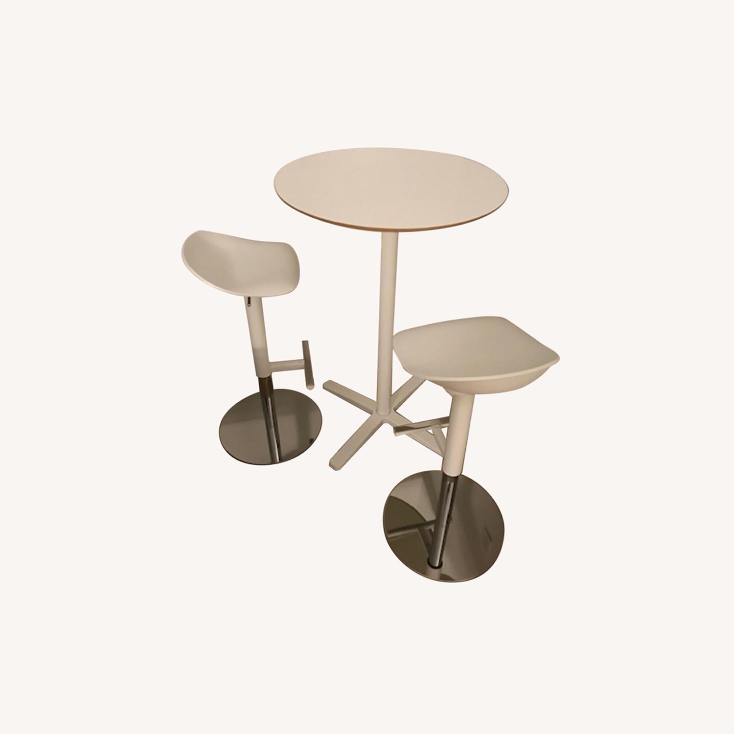 Ikea Billsta White Bar Table w/ 2 Janinge Bar Stools - AptDeco