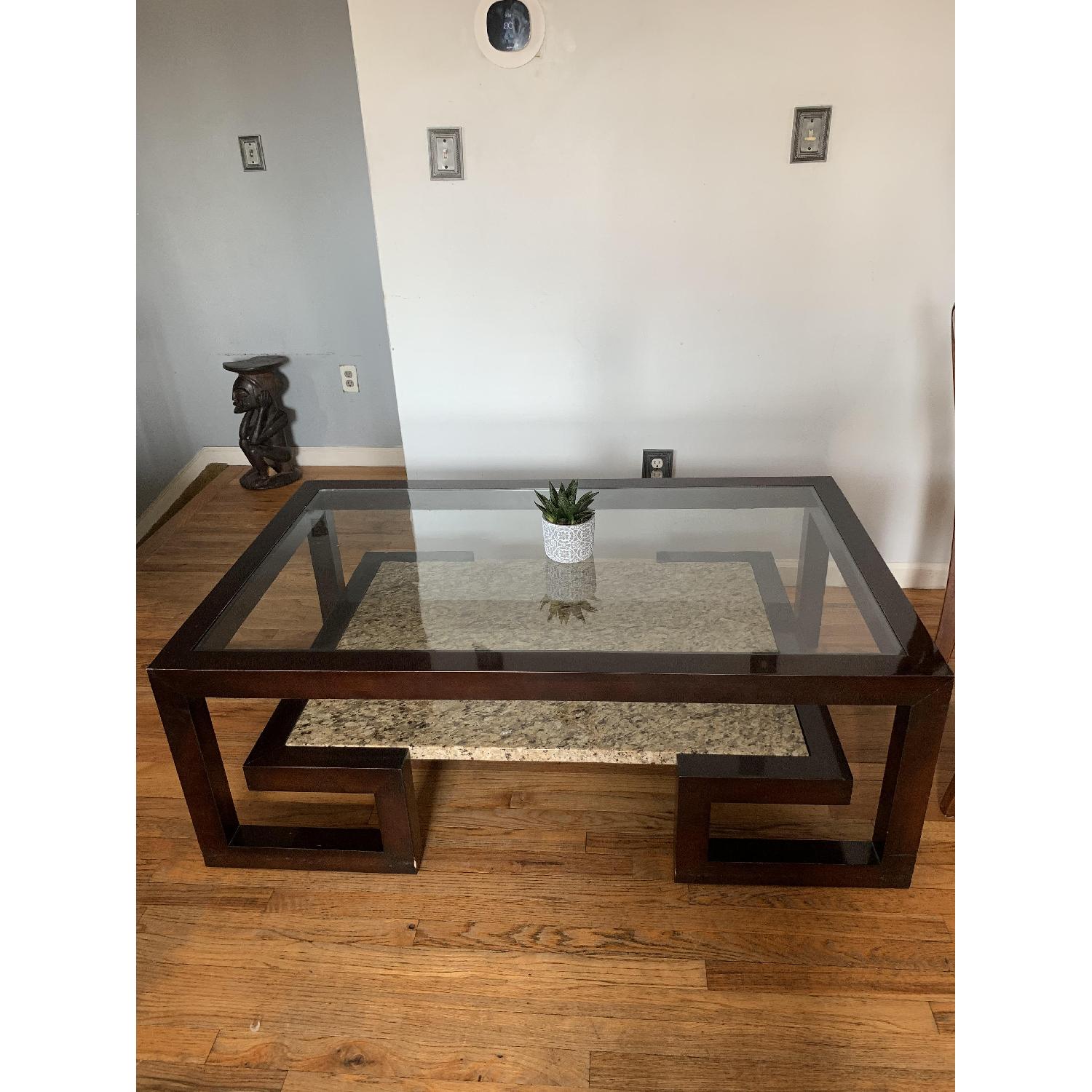 Century Dark Wood & Marble Cocktail Table - AptDeco