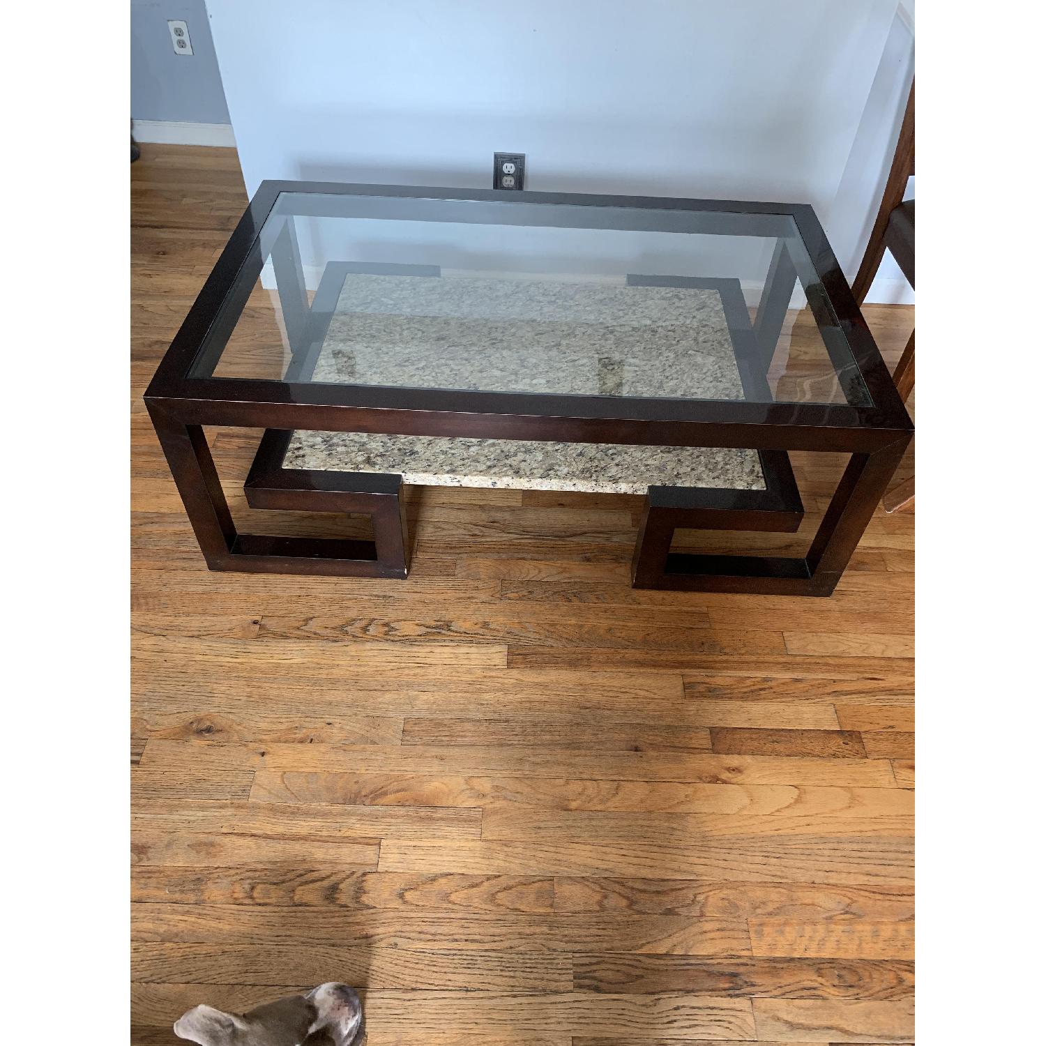 Century Dark Wood & Marble Cocktail Table - AptDeco