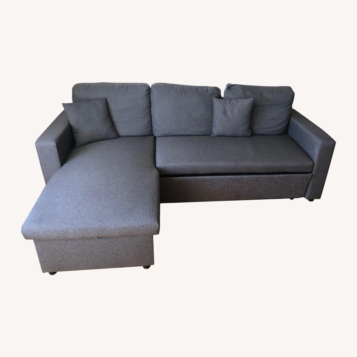 Dark Grey L Shaped Sleeper Sectional Sofa - AptDeco