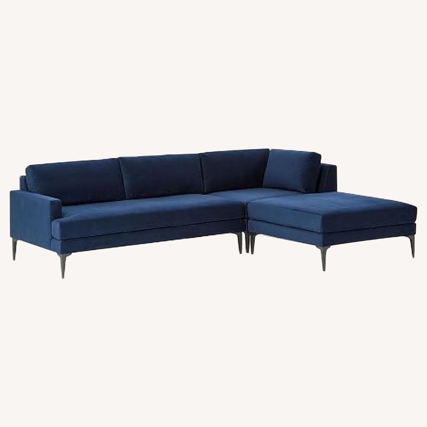 West Elm Andes Blue Velvet Sectional Sofa - AptDeco