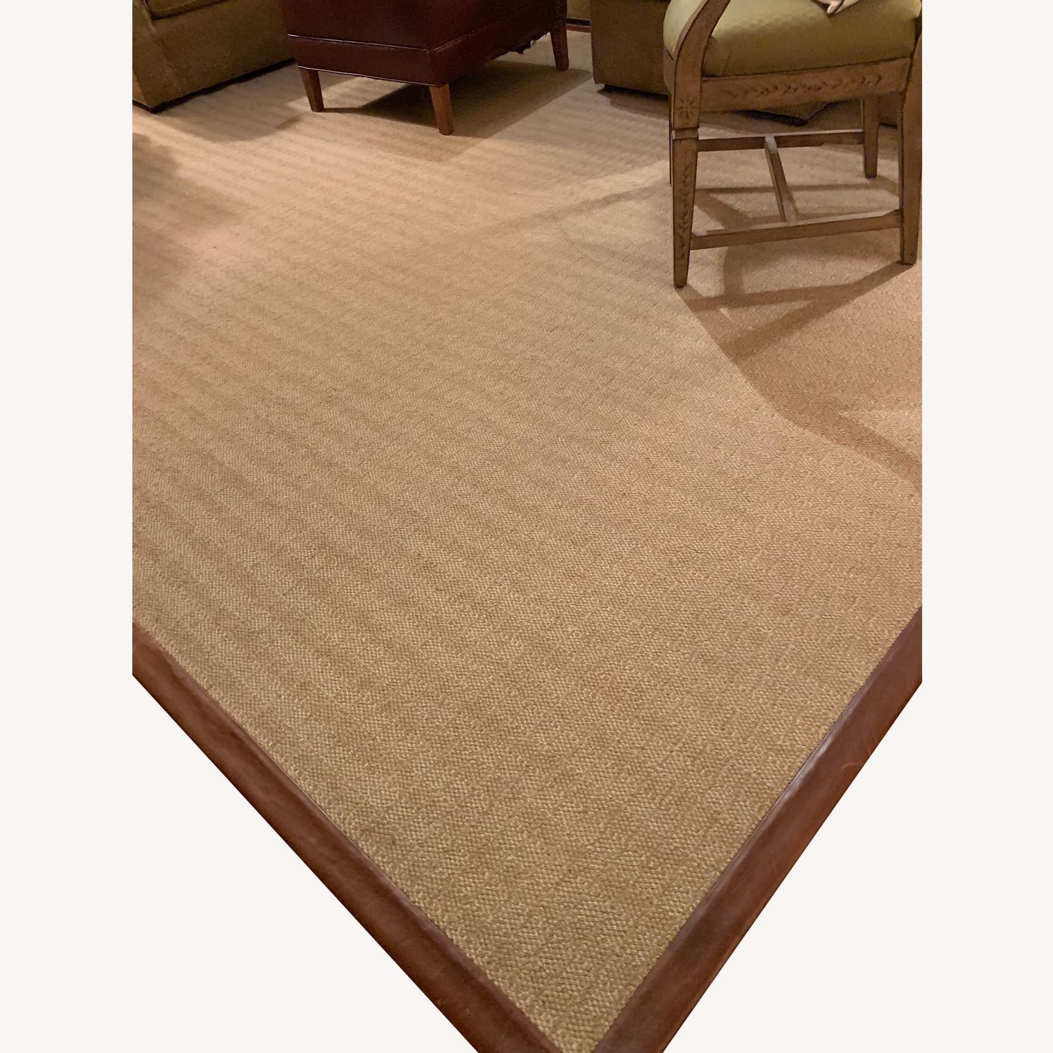 Tan Wool Ethan Allen Area Rug with Leather Border - AptDeco