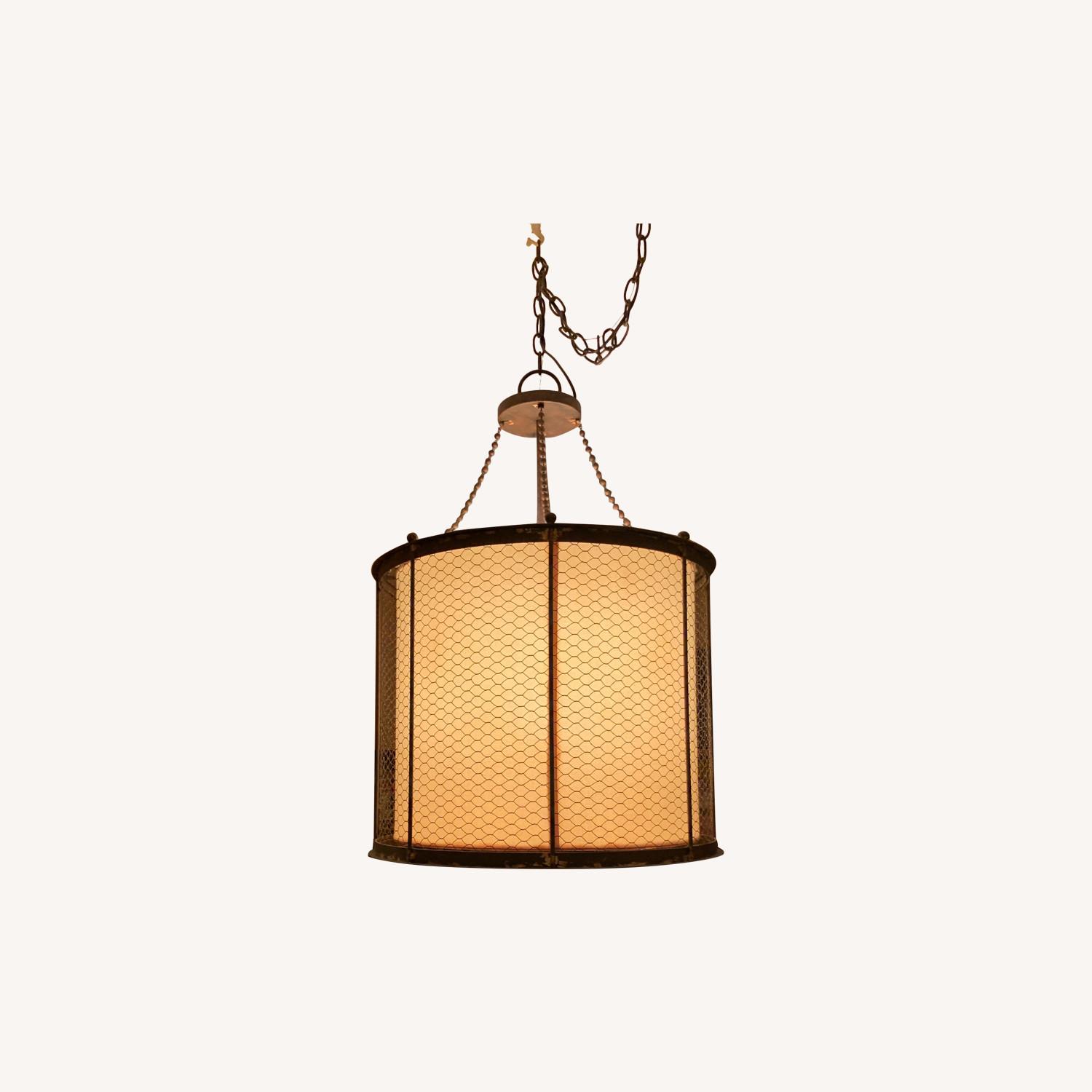 Ethan Allen Metal & Linen Barrel Ceiling Light - AptDeco