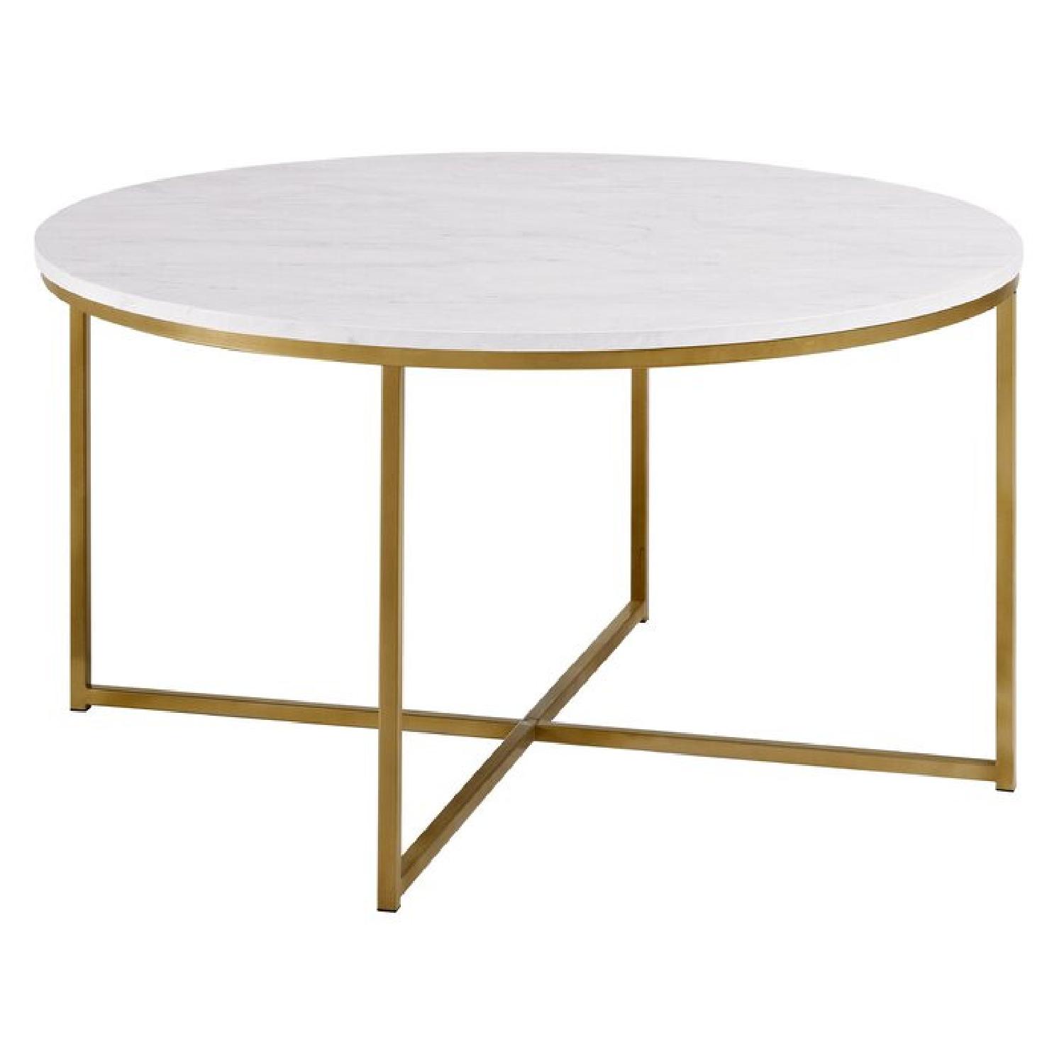 Mistana Round White & Gold Coffee Table - AptDeco