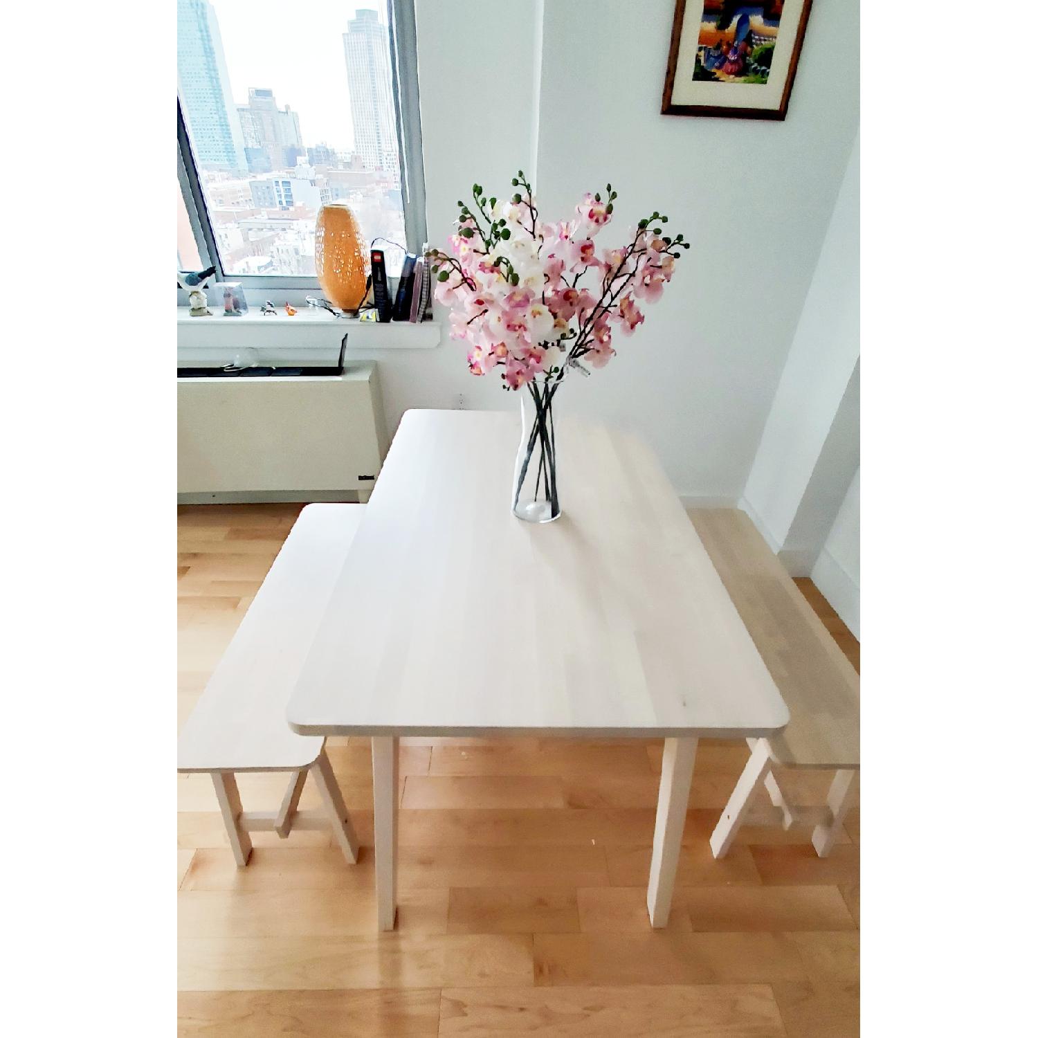 Wooden Dining Table with Benches - AptDeco