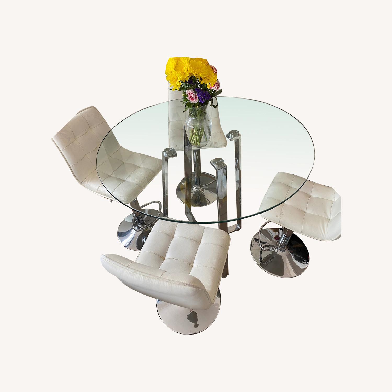 Restoration Hardware Glass Dining Table and Barstools - AptDeco