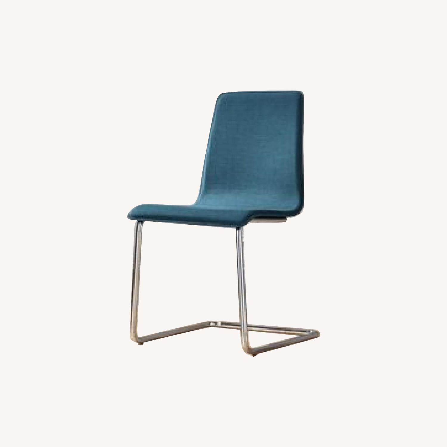 CB2 Turquoise Pony Tweed Dining Chair Set - AptDeco