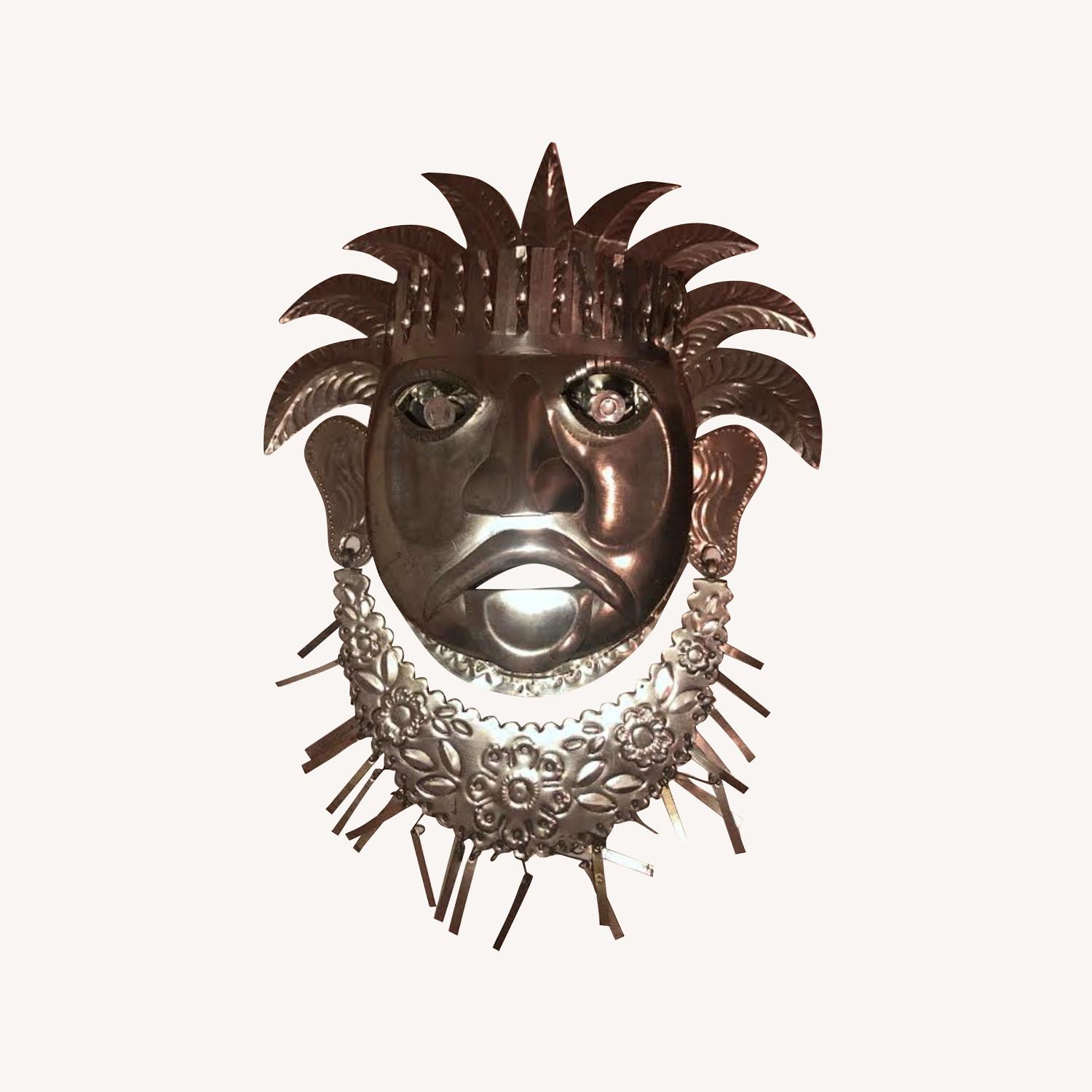 Vintage Mexican Folk Art Punched Tin Metal Mask - AptDeco