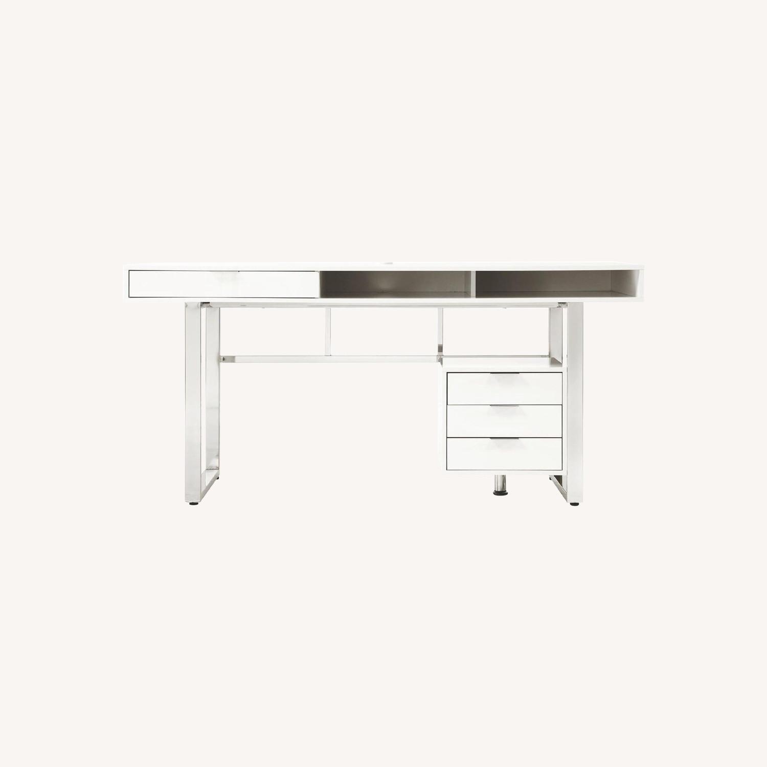 Modern White Gloss Desk W/ Chrome Legs - AptDeco