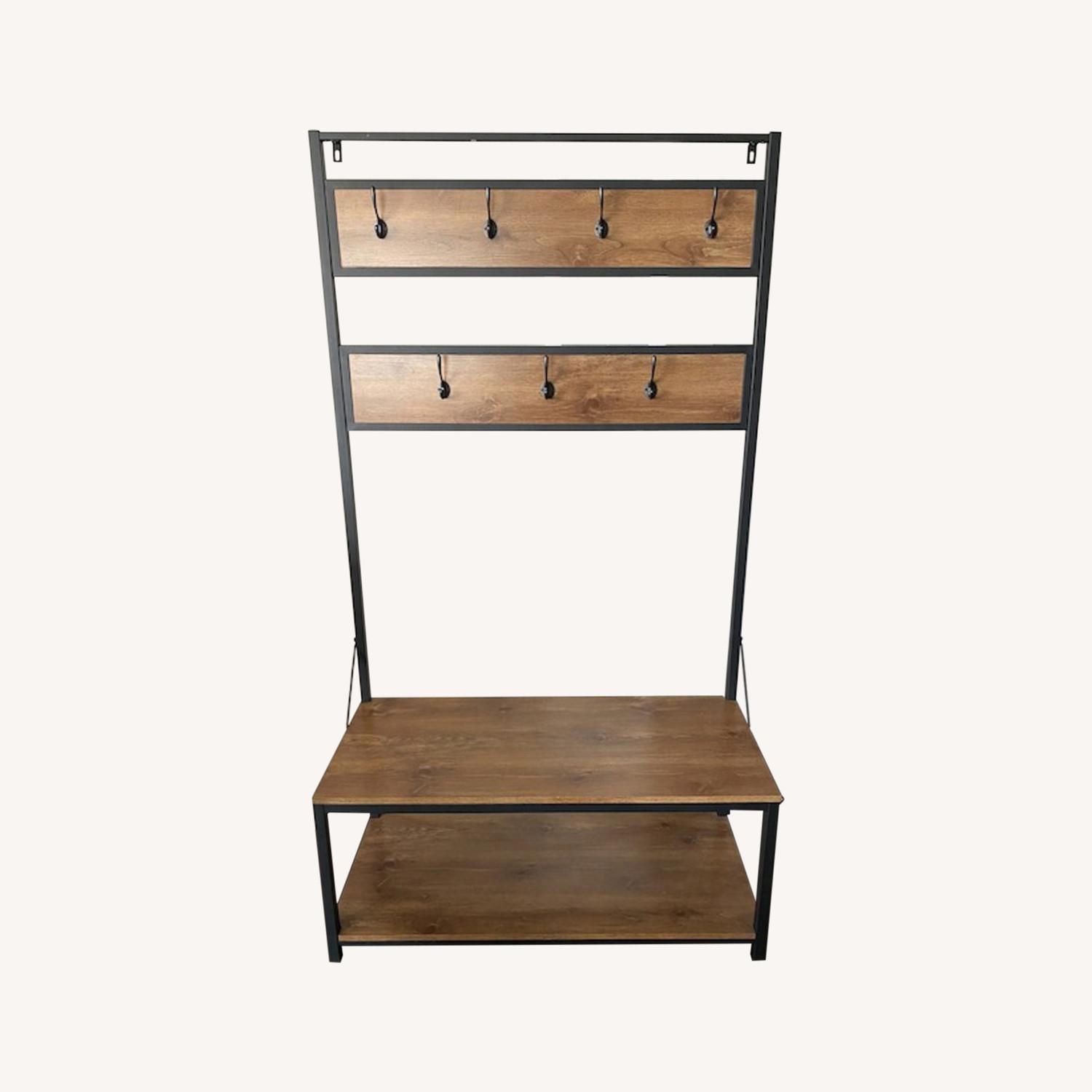 Entryway Wood Industrial Hall Tree Storage - AptDeco