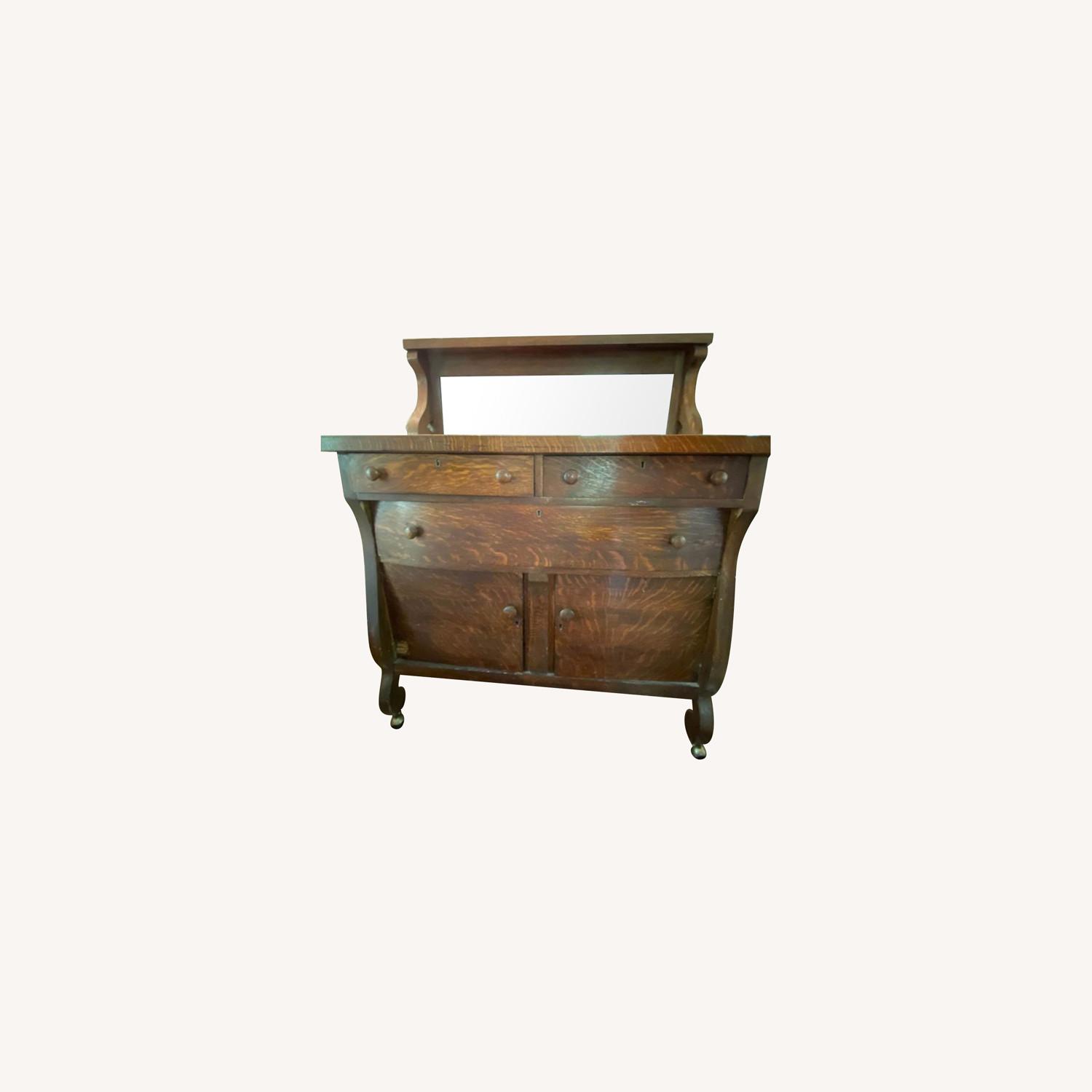 Antique Tiger Oak Buffet Server - AptDeco