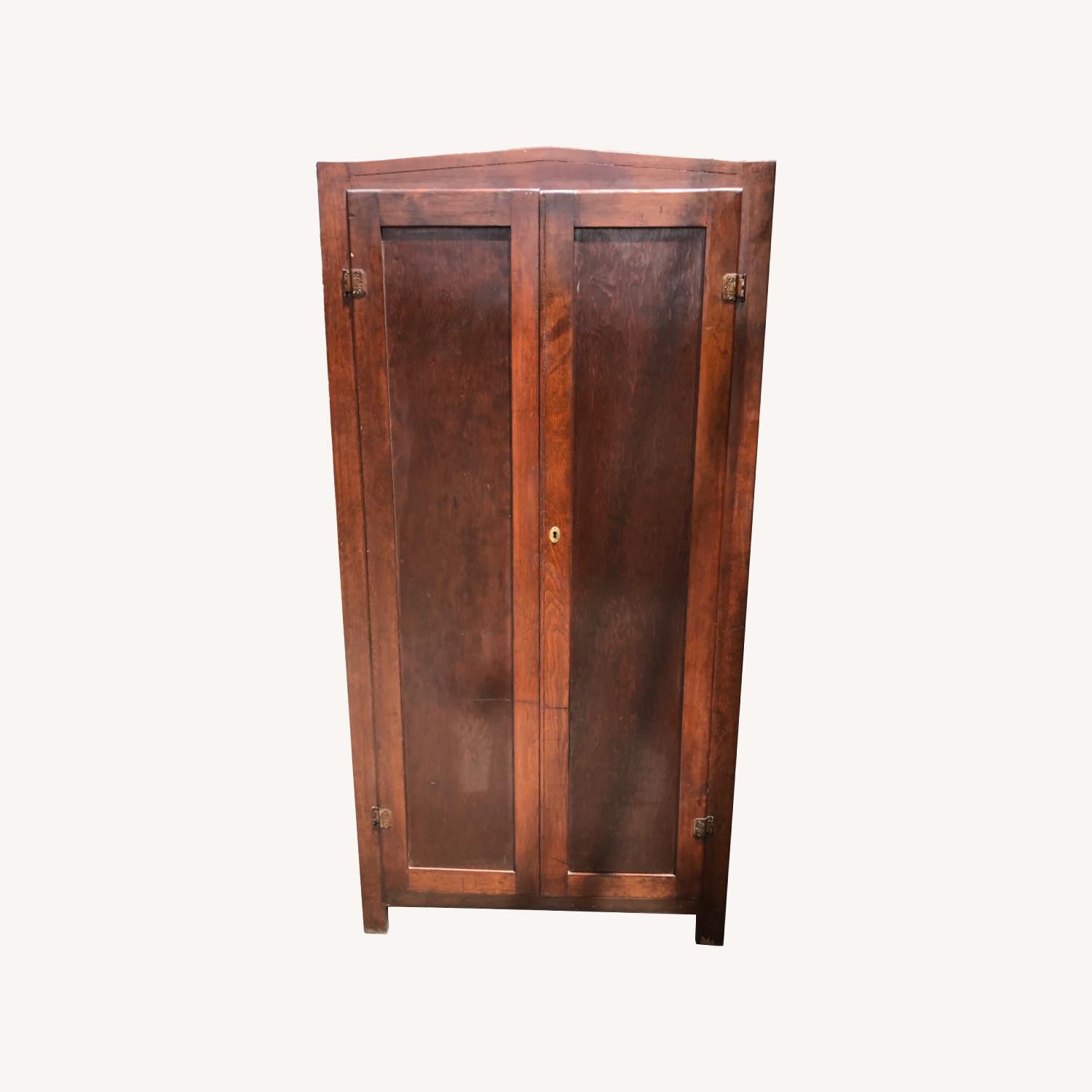 Antique 1920s Solid Wood Wardrobe w Key - AptDeco