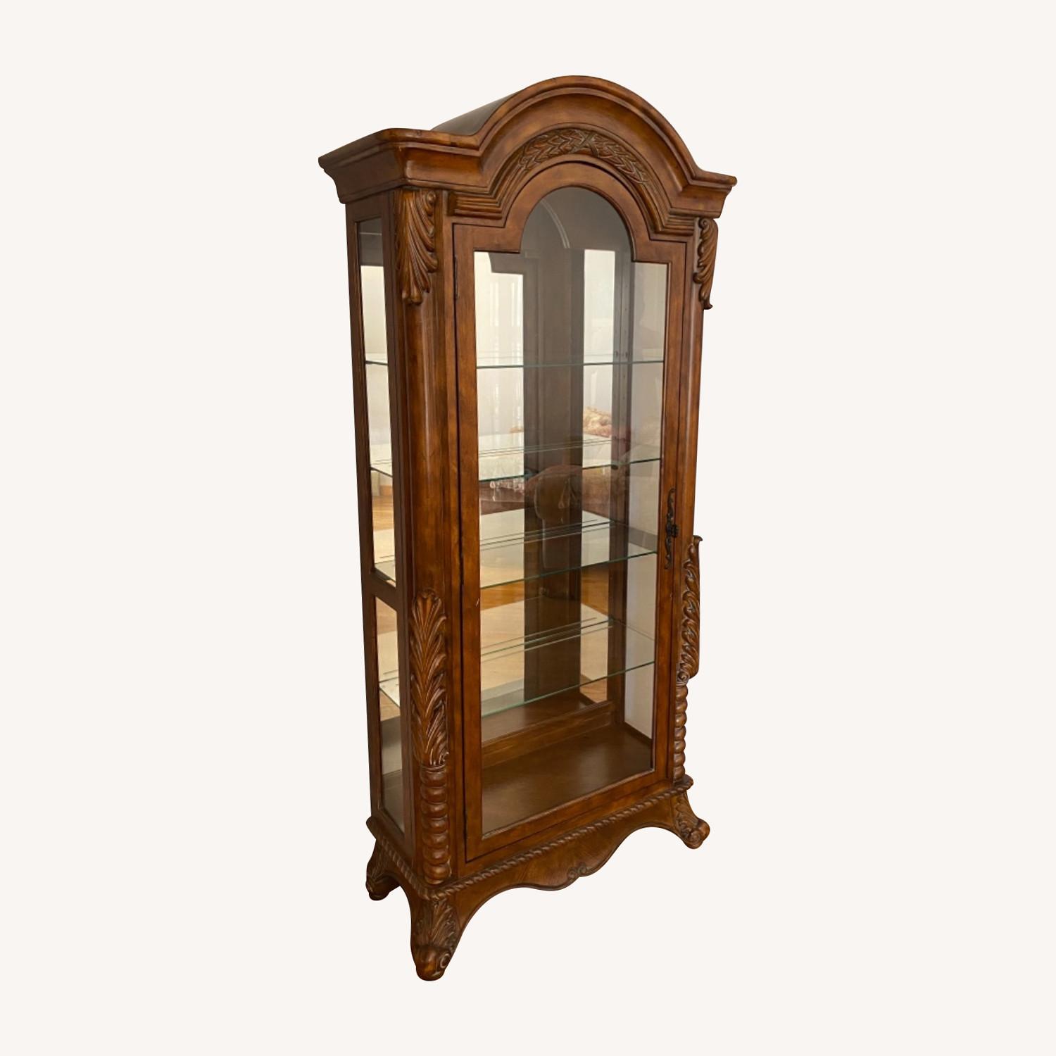 Wood Cabinet with Glass Shelfs - AptDeco