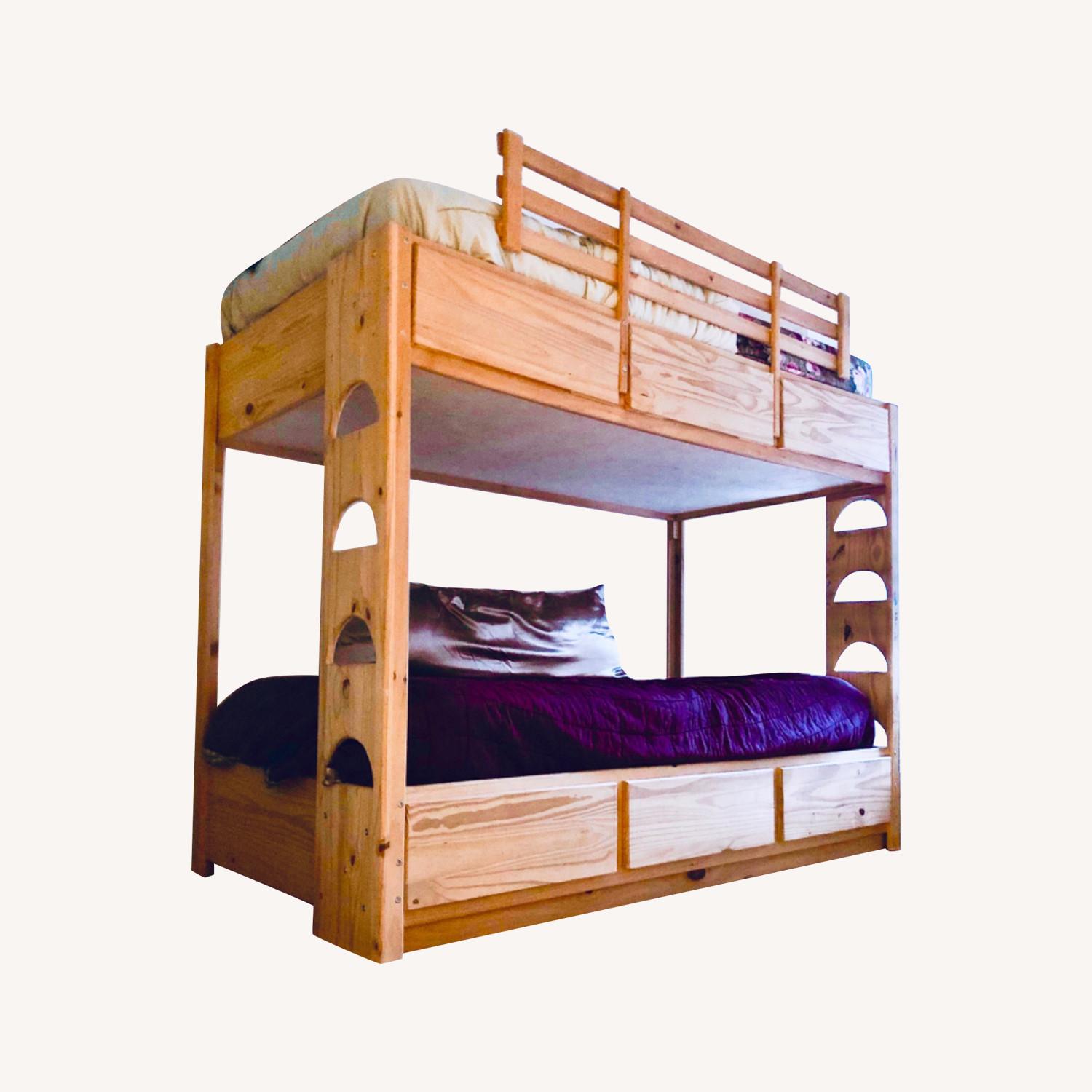 Natural Pine Twin Bunk Bed w Six Drawers - AptDeco