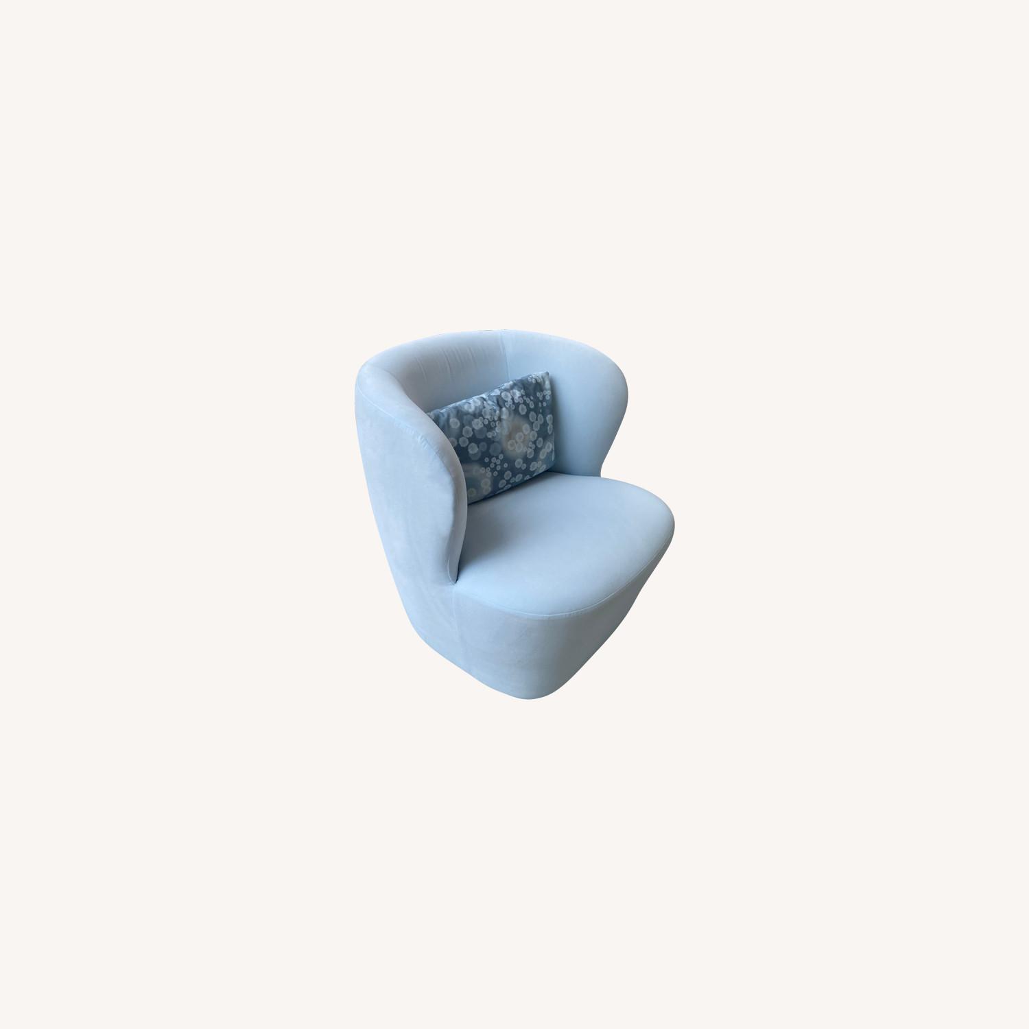 Gubi Stay Swivel Lounge Chair Light Blue Velvet - AptDeco