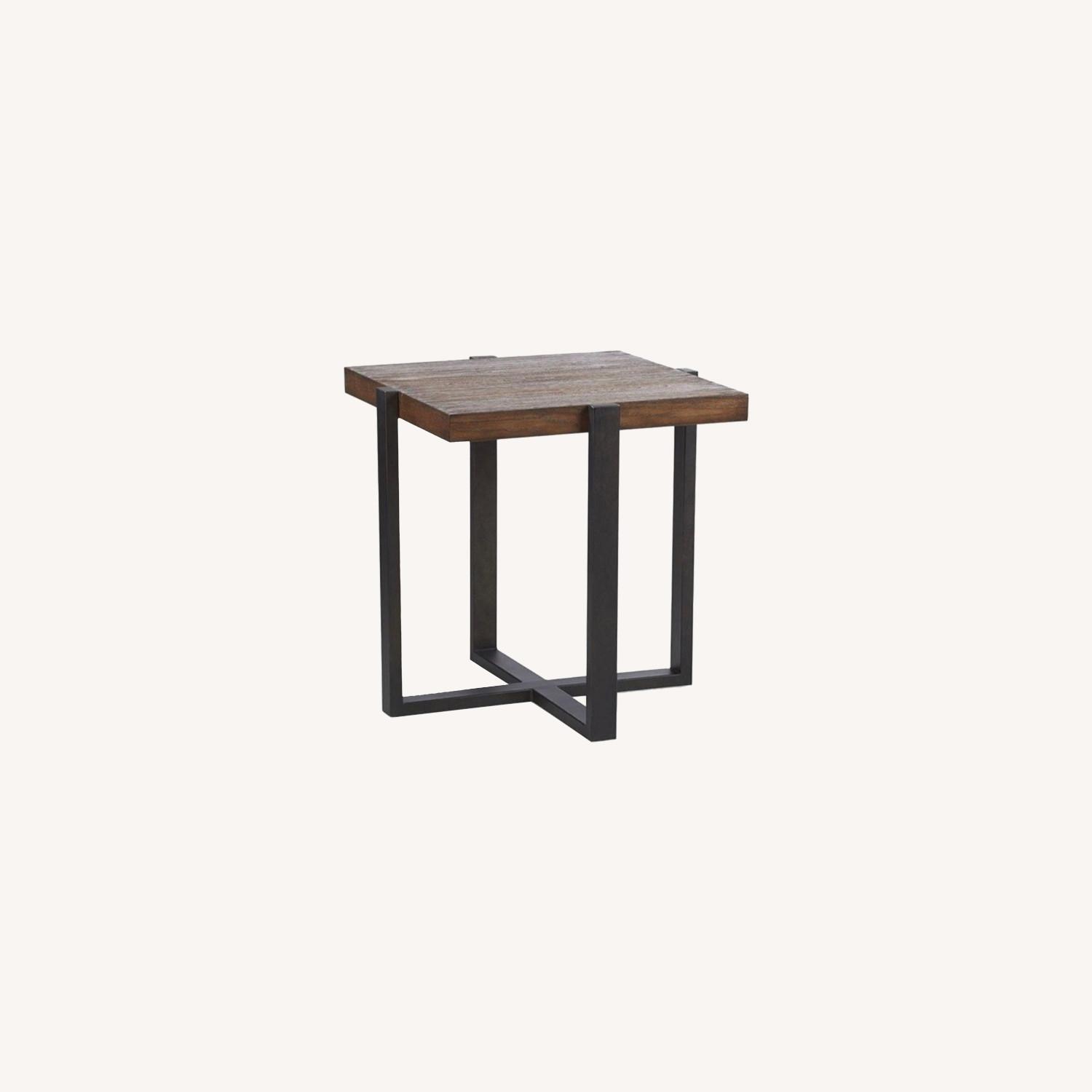 2 Crate & Barrel Wood Metal Square Side Tables - AptDeco