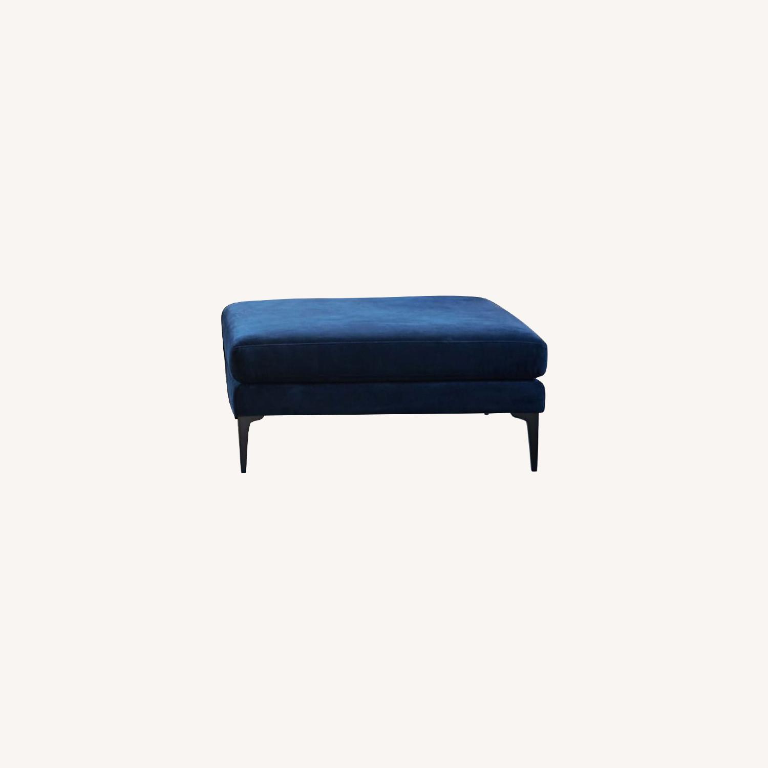 West Elm Andes Ottoman in Blue Velvet - AptDeco