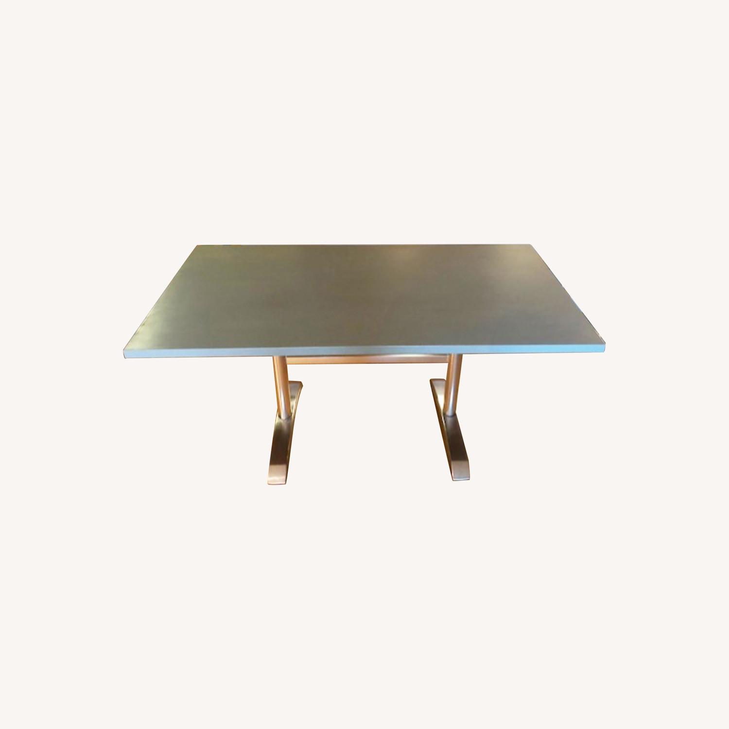 Blue Painted Wood Table with Brushed Chrome Base - AptDeco