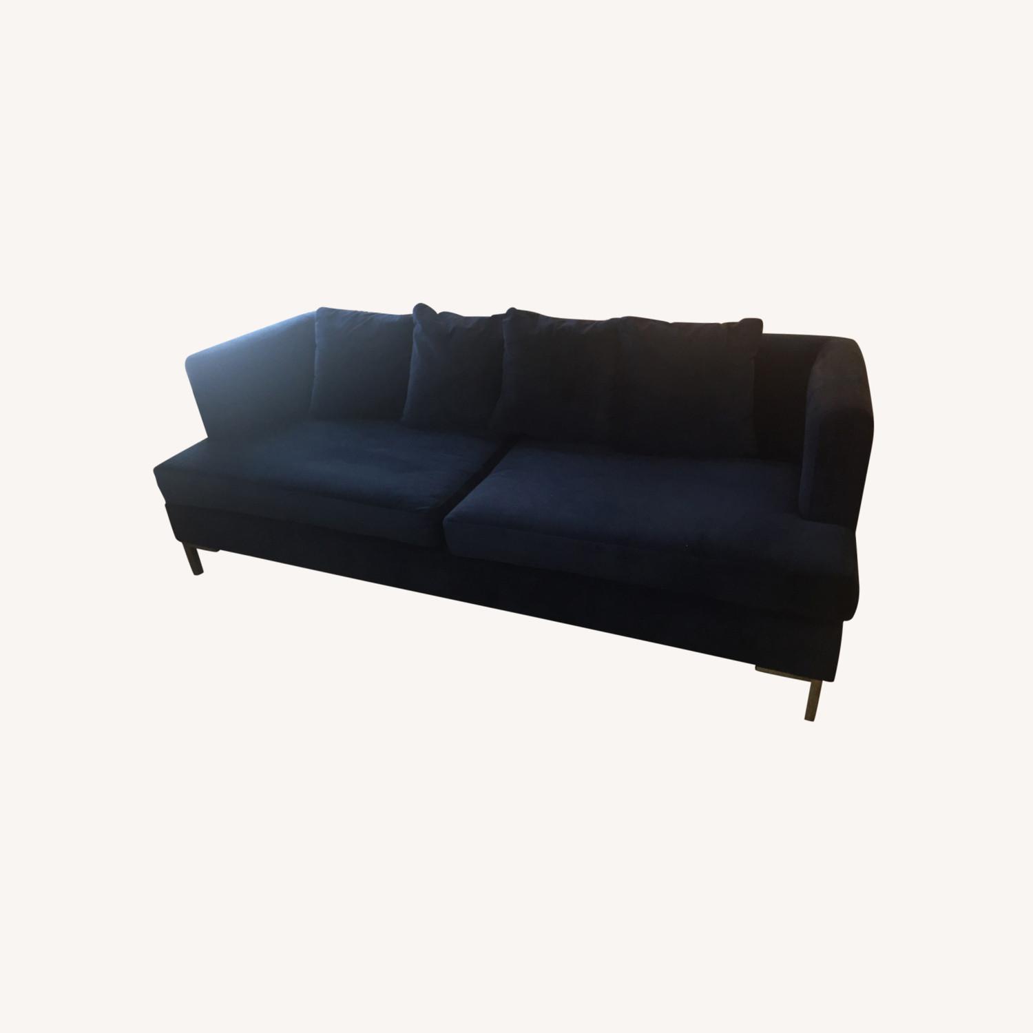 Jonathan Adler Navy Blue Velvet Couch - AptDeco