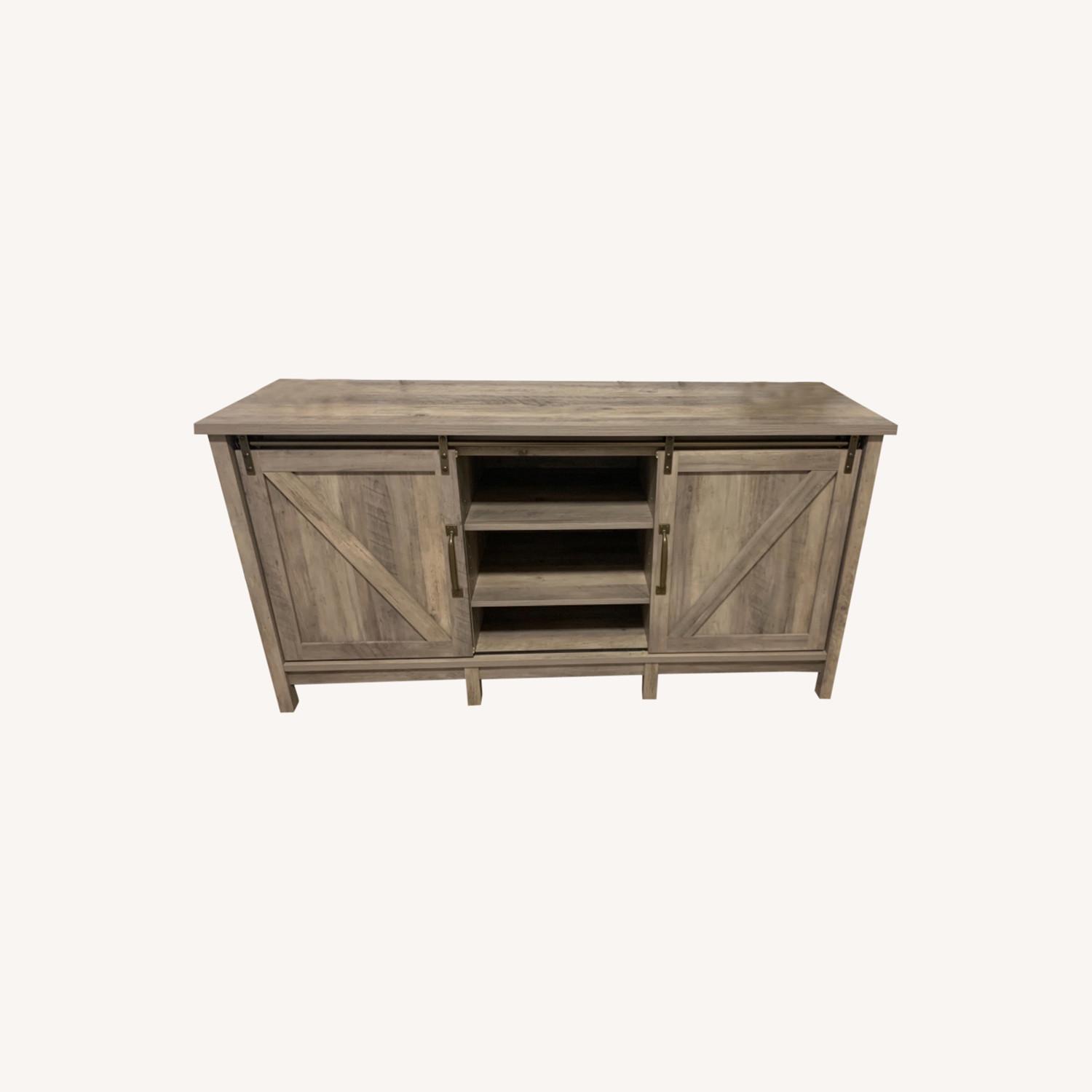 Modern Farmhouse TV Stand Rustic Gray Finish - AptDeco