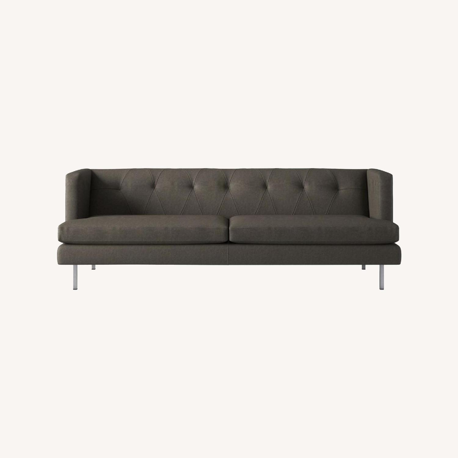 CB2 Avec Tufted Grey Sofa- Stainless Legs - AptDeco