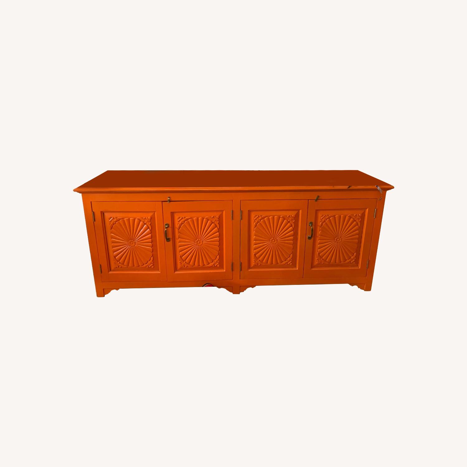 Orange Lacquer Vintage Carved Indian Sideboard - AptDeco