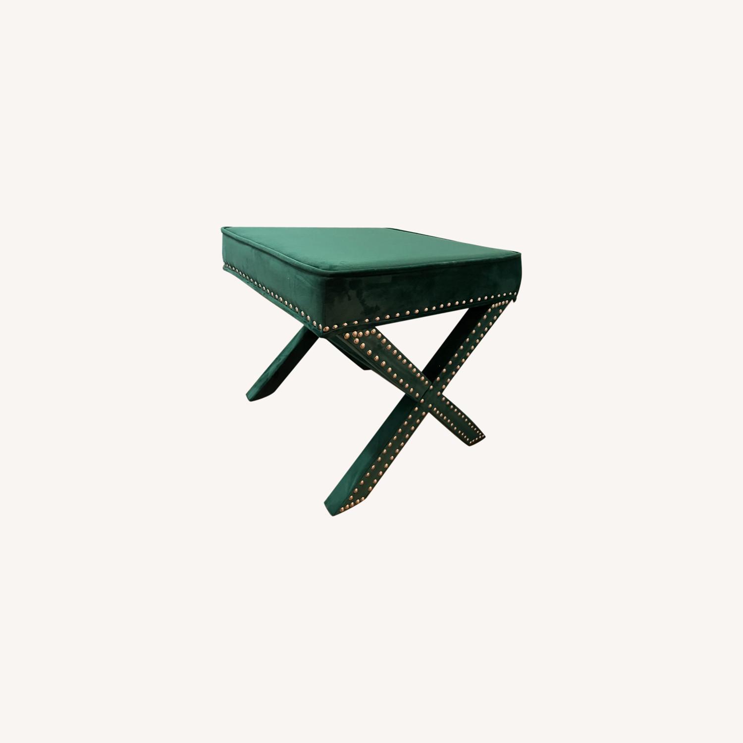 Emerald Green Velvet X Bench with Nailheads - AptDeco