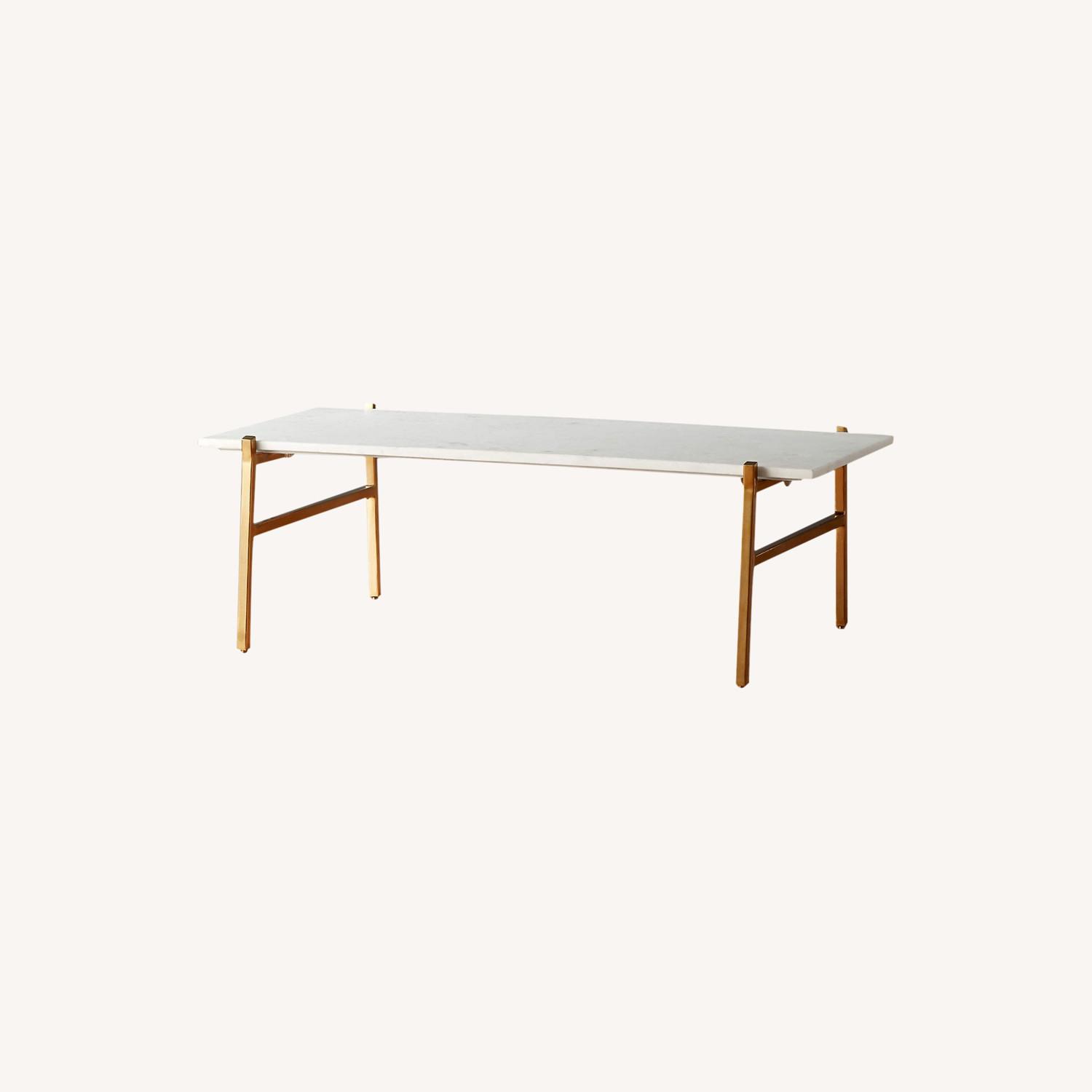 CB2 White Marble Table with Brass Base - AptDeco