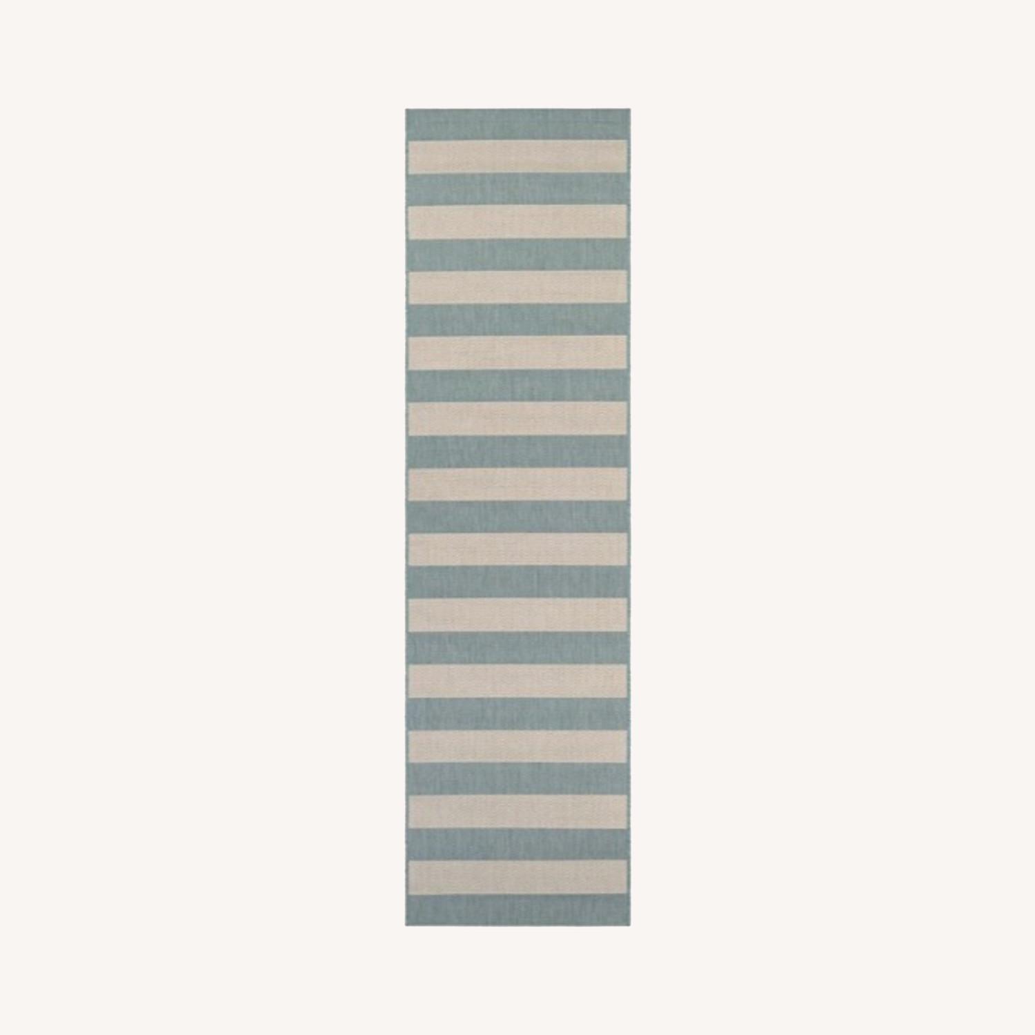 Blue and White Striped 7-Foot Runner Rug - AptDeco