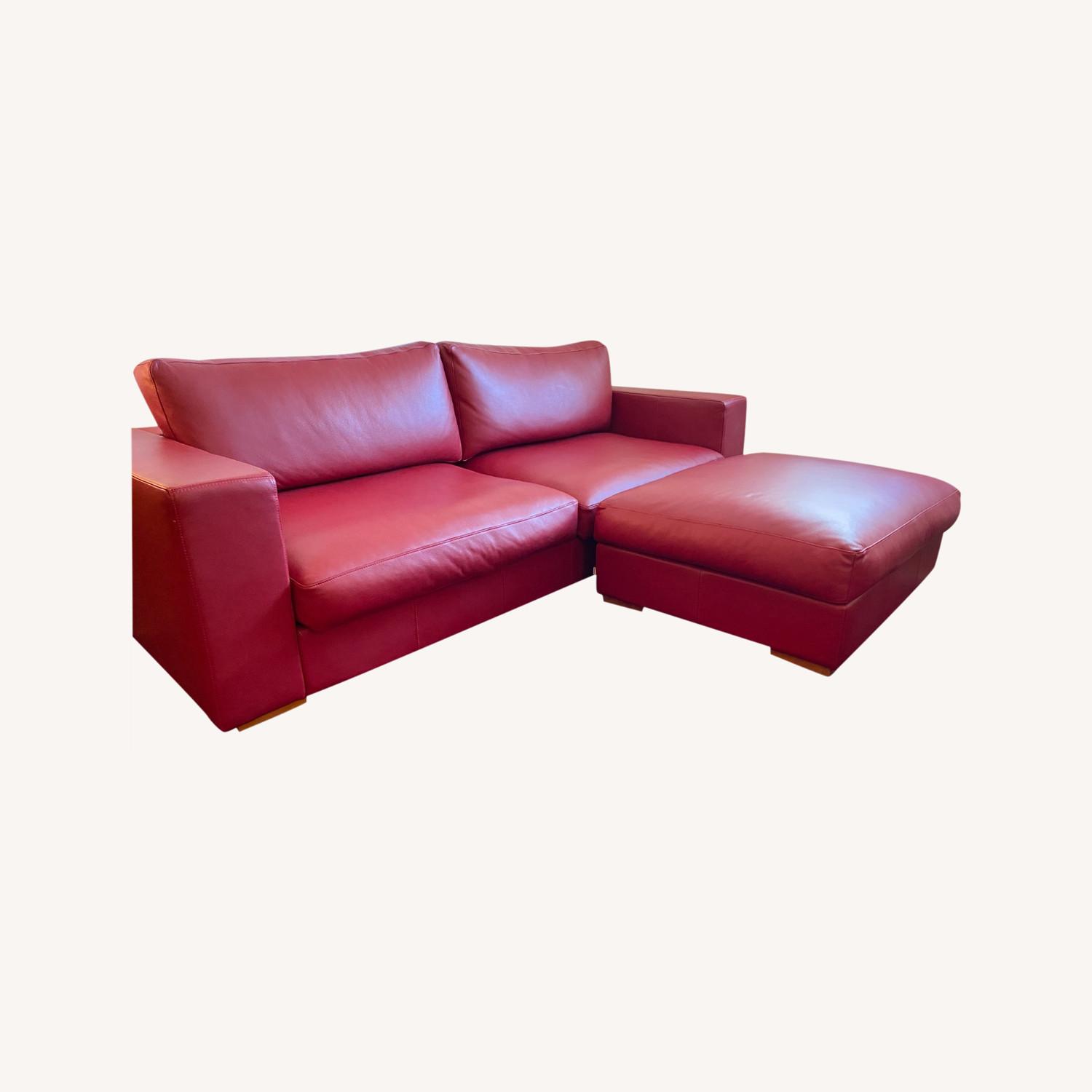BoConcept Red Leather Cenova Sofa with Ottoman - AptDeco