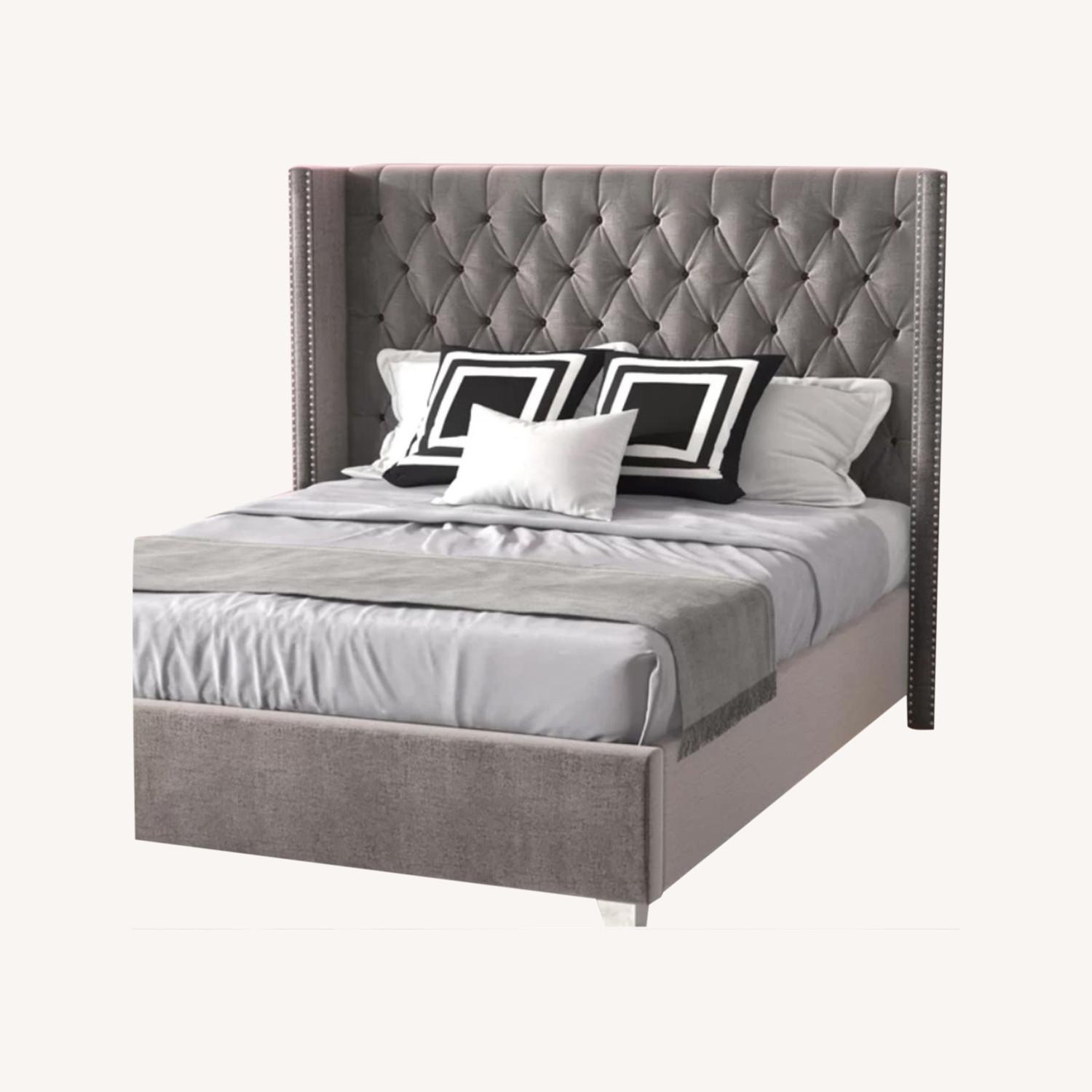 Wayfair Grey Velvet Full Sized Bedframe - AptDeco