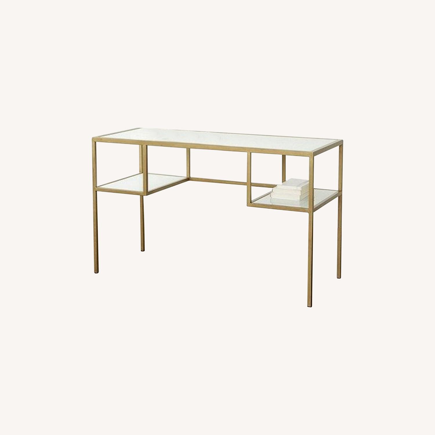 White Glass Antique Gold Frame Desk - AptDeco
