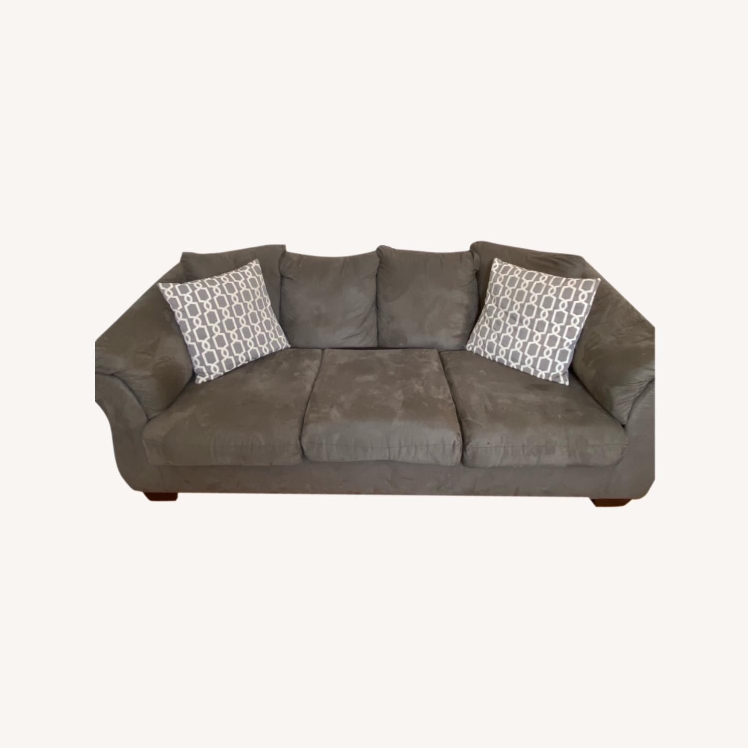3-Seater Grey Suede Couch - AptDeco