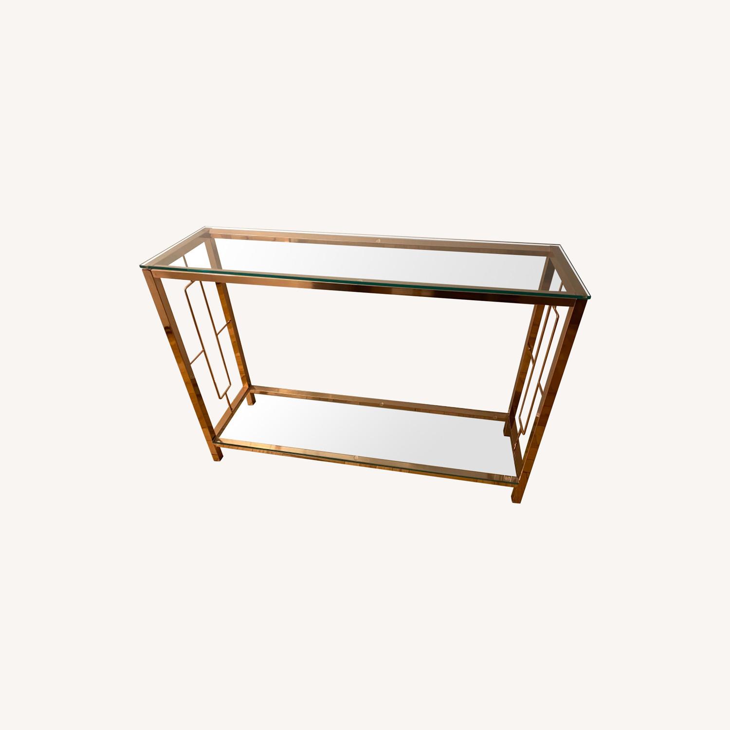Rose Gold Entry Console with Glass Shelves - AptDeco