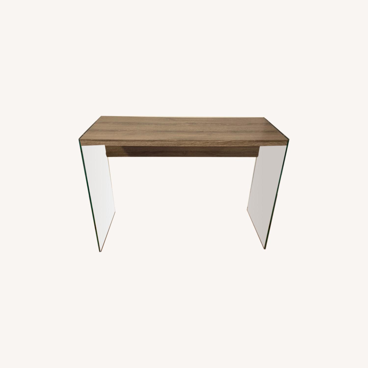 Contemporary Glass / Wood Veneer Table Console - AptDeco