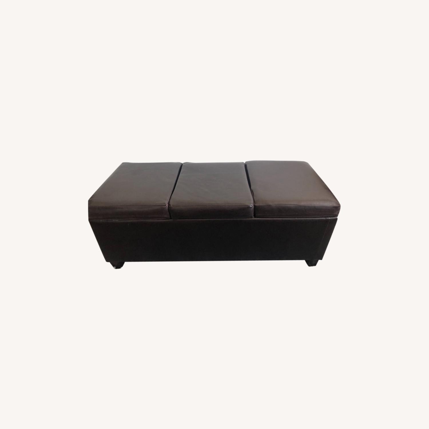 Brown Leather Coffee Table with Storage - AptDeco