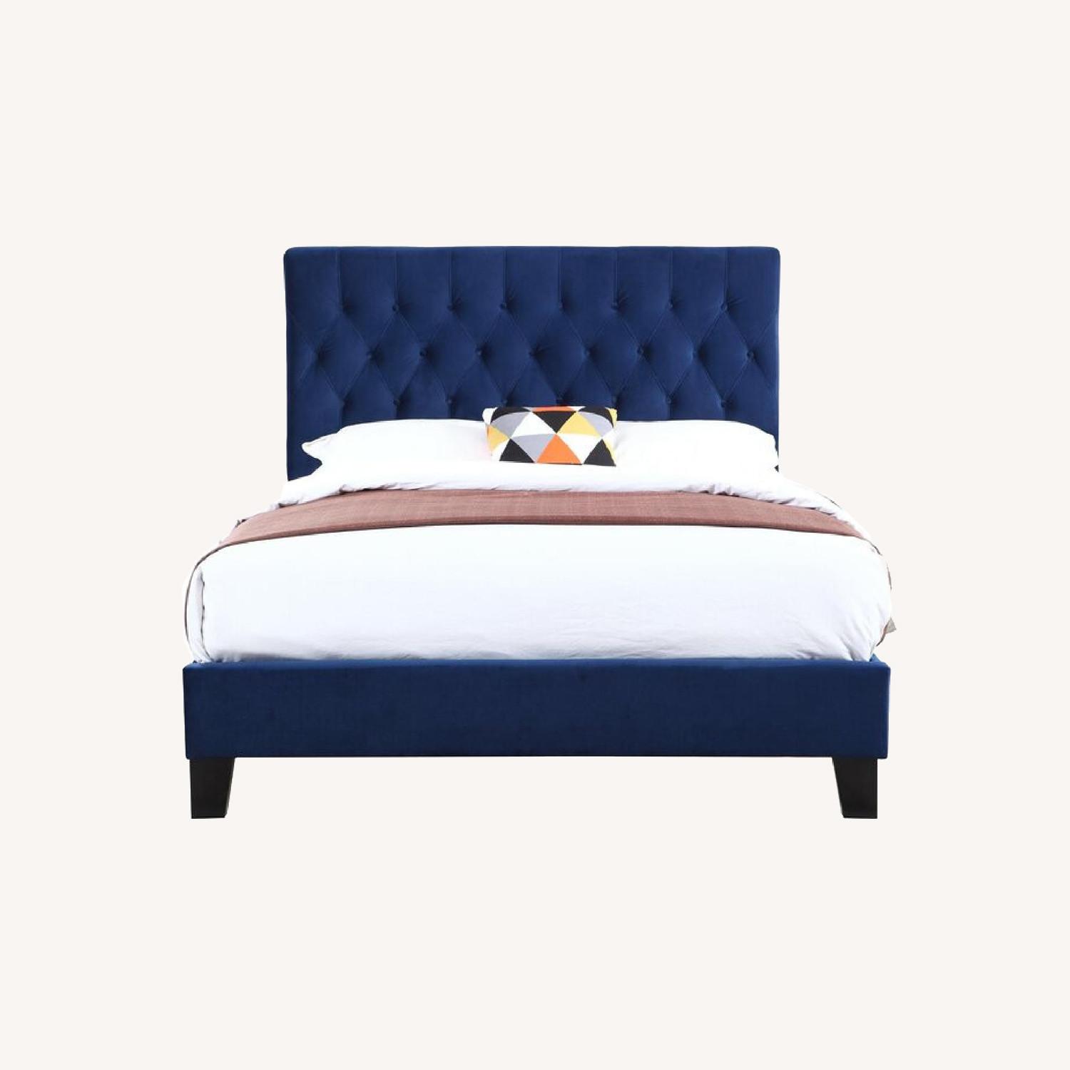 Wayfair Velvet Dark Blue Queen Size Bed Frame - AptDeco