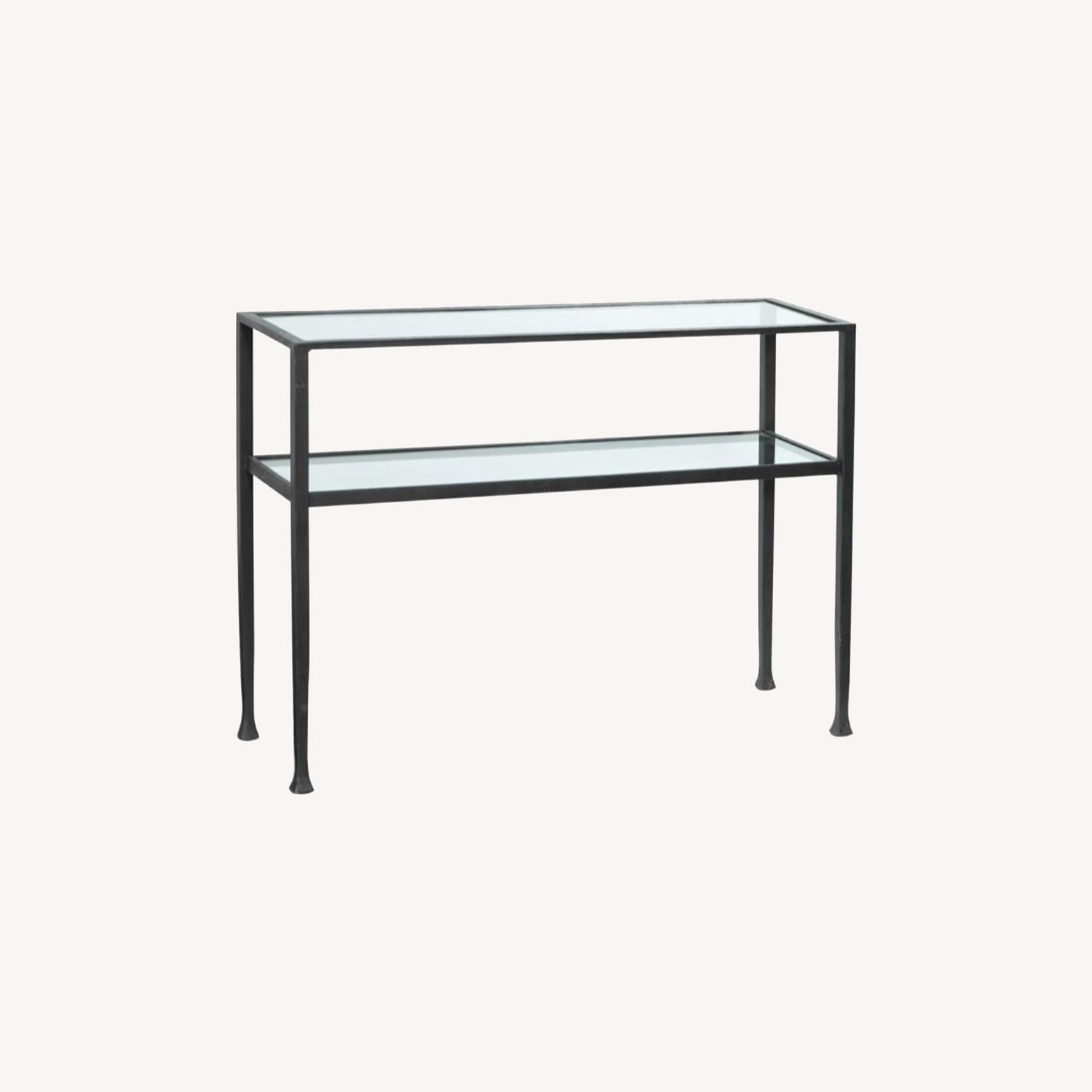Pottery Barn Console Table, Glass and Iron - AptDeco