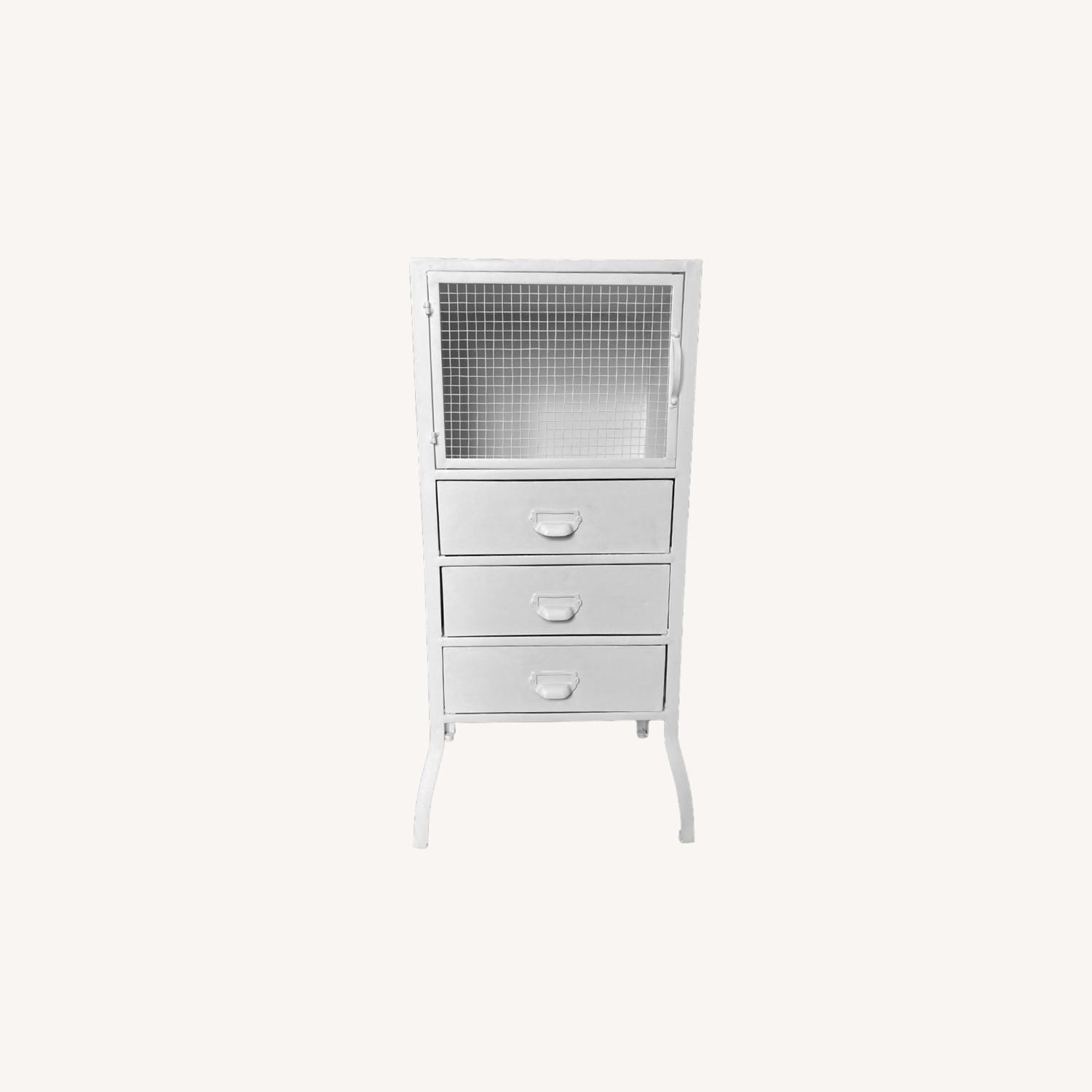 White Metal Cabinet With Drawers - AptDeco