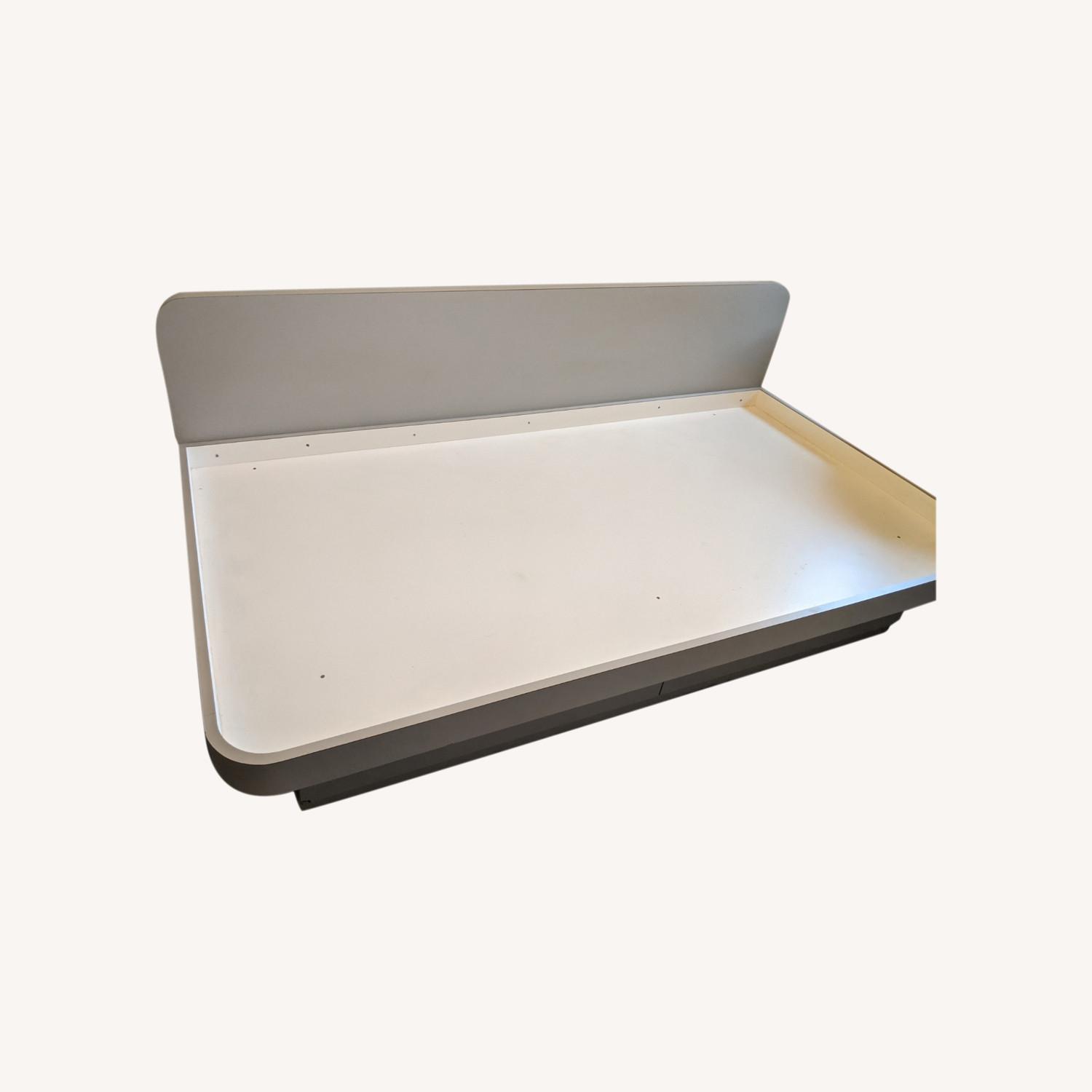 Postmodern Curved White Formica Bed with Storage - AptDeco