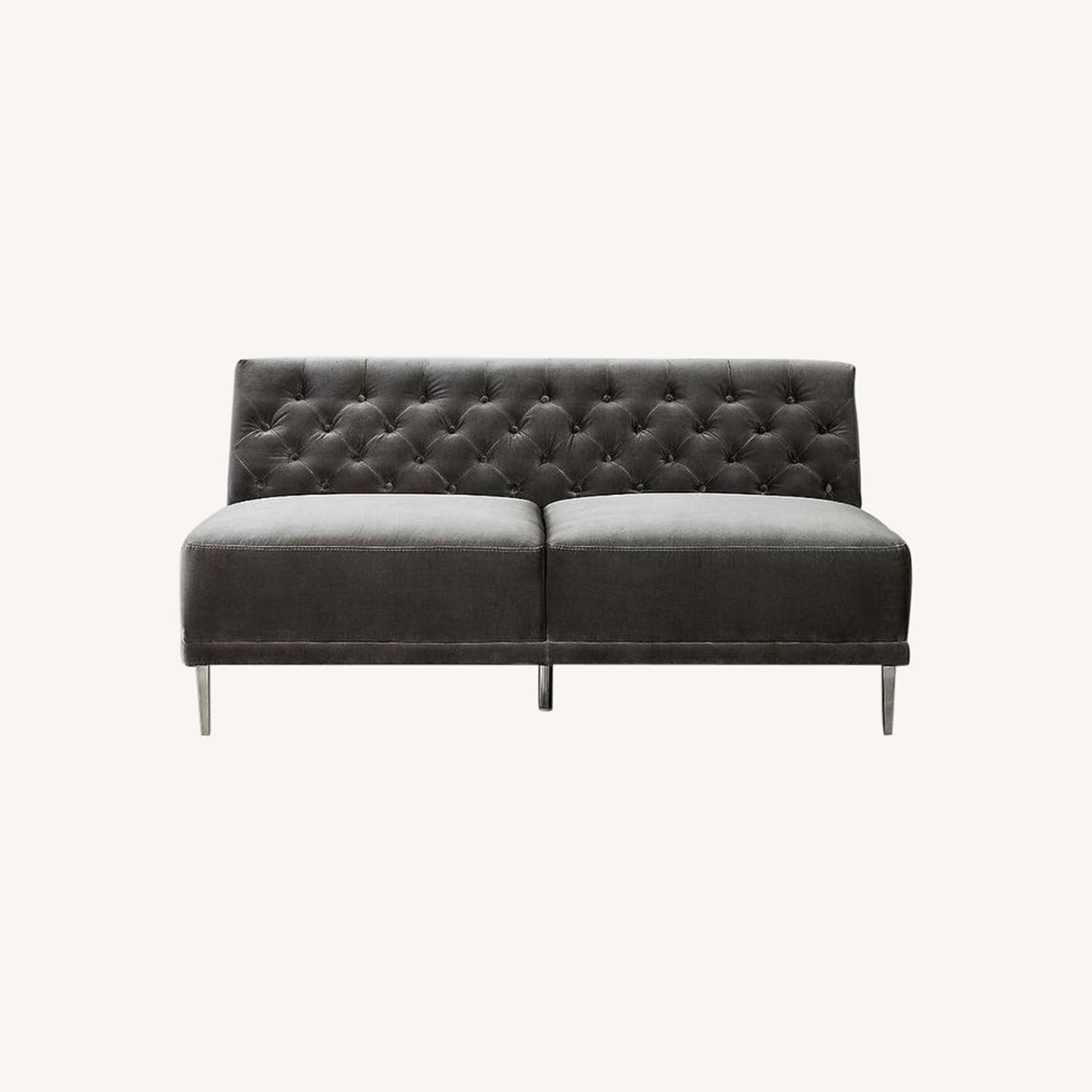 CB2 Grey Velvet Armless Loveseat - AptDeco