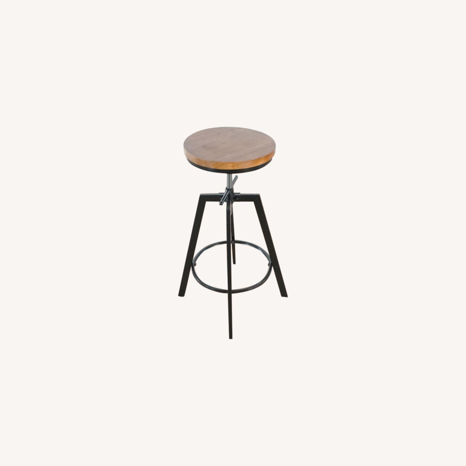 Adjustable Oak Wood and Metal Counter Bar Stool - AptDeco